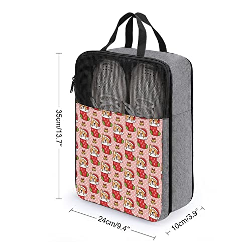 Frcavbin Dog Welsh Corgi Christmas Sock Travel Shoe Bag Shoes Carrier with Handle and Zipper Foldable Shoe Puches Organizer for Home storage School starts