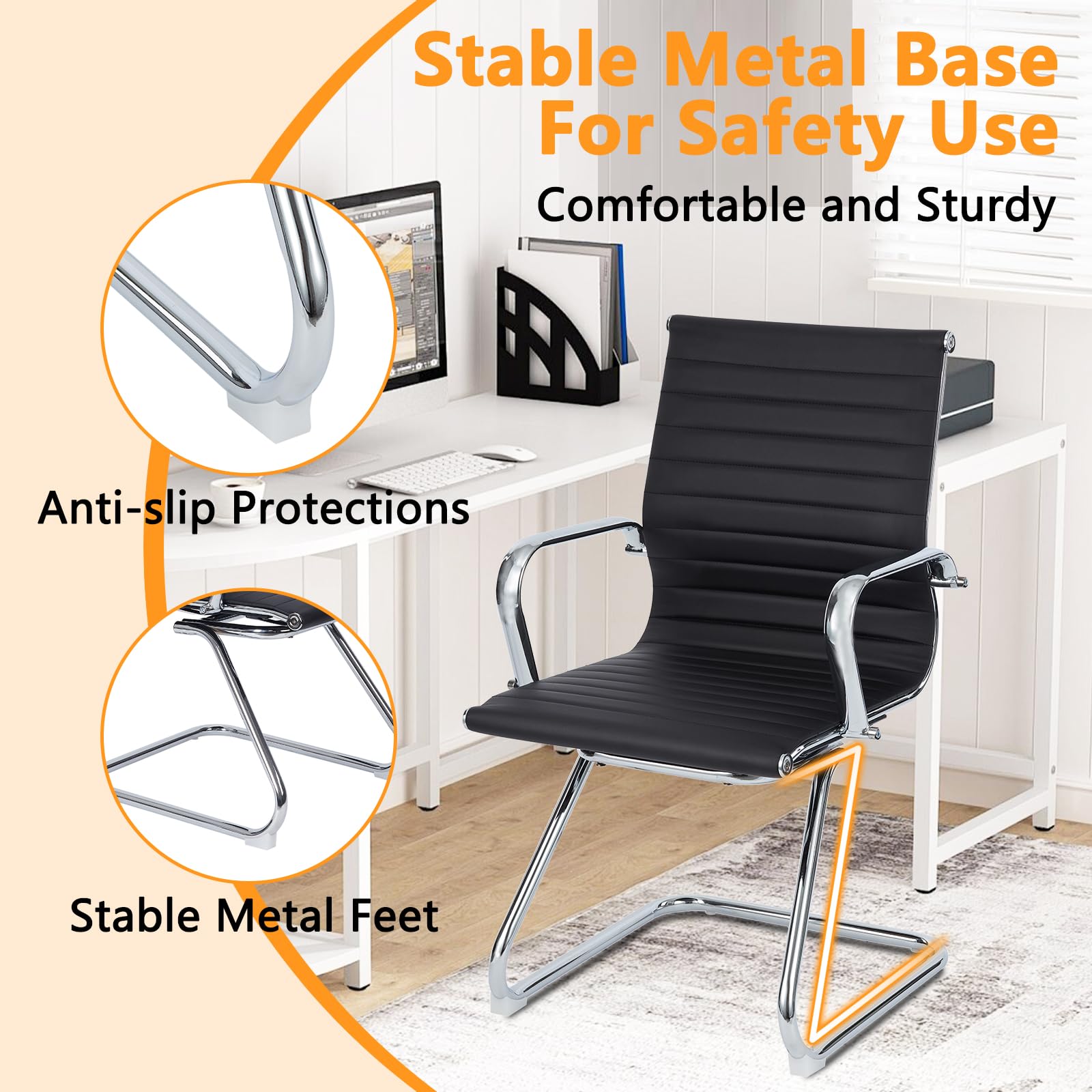 KLASIKA Office Guest Chair Leather Reception Without Wheels with Sled Base for Desk Conference Area Waiting Room Set of 8
