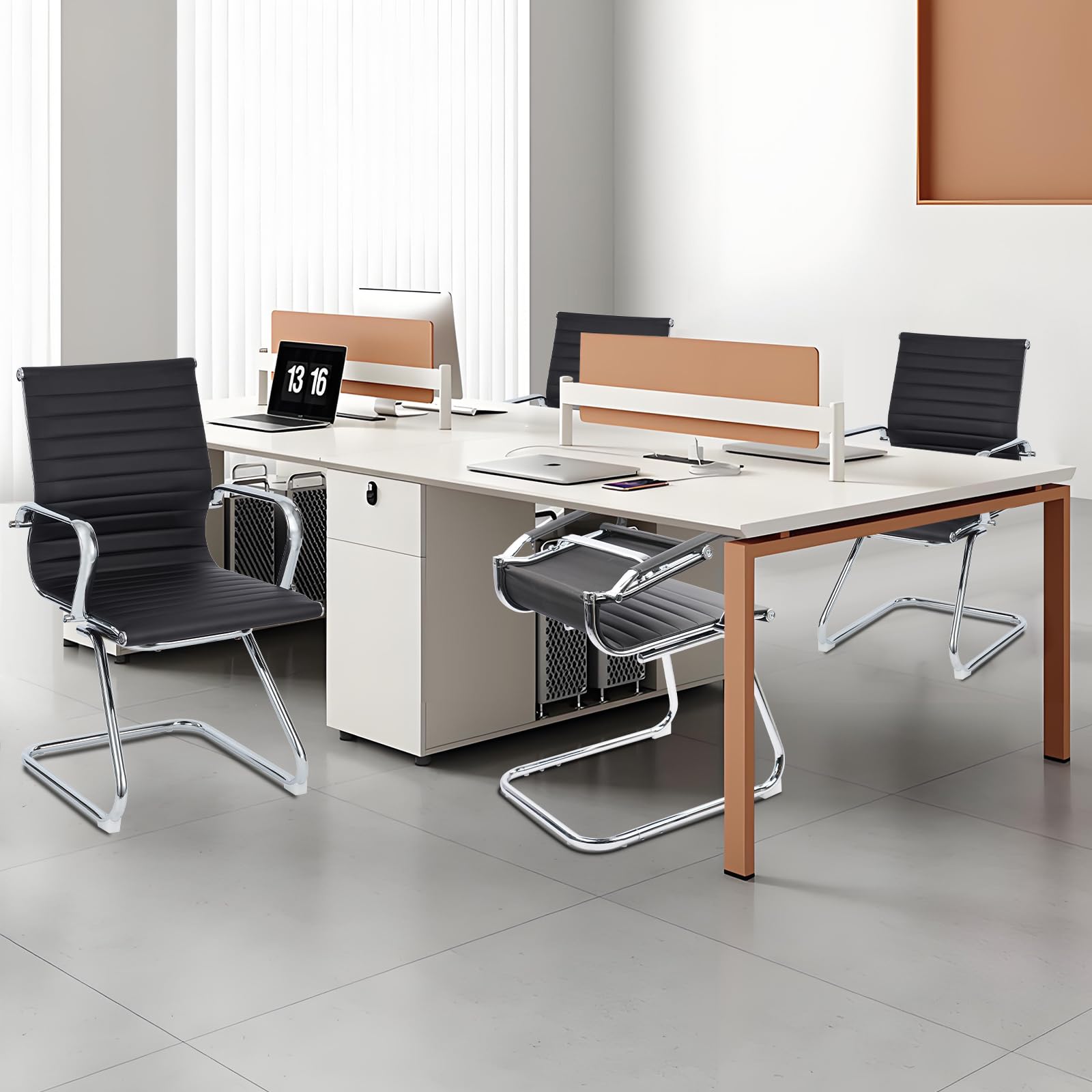 KLASIKA Office Guest Chair Leather Reception Without Wheels with Sled Base for Desk Conference Area Waiting Room Set of 8