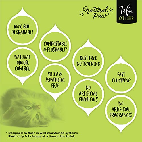Natural Paw Tofu Cat Litter Lightweight Case of 4, Natural Odor Control Kitty Litter, 99.9% Dust Free, Fast Clumping Multi-Cat, Fast Acting Super Absorbing, Silica Free, Flushable, Unscented 18 Lb