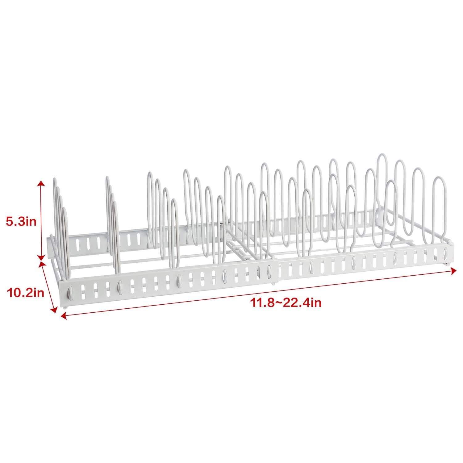Expandable Food Container Lid Organizer,Large Capacity Adjustable 10 Dividers Detachable Lid Organizer Rack for Cabinets, Cupboards, Pantry Shelves, Drawers to Keep Kitchen Tidy,White(Patent Pending)