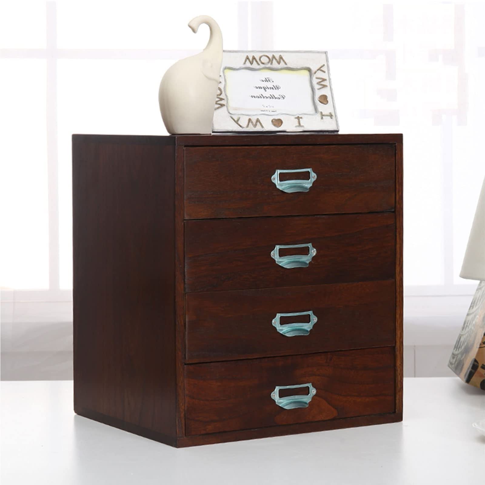 MAARKA Desktop File Cabinet - Solid Wood Storage Box - Desktop Organizer, Solid Wood Desk Storage Box, Rustic Dresser, Office/Home/School Desk Drawers Organizer Filing Cabinet