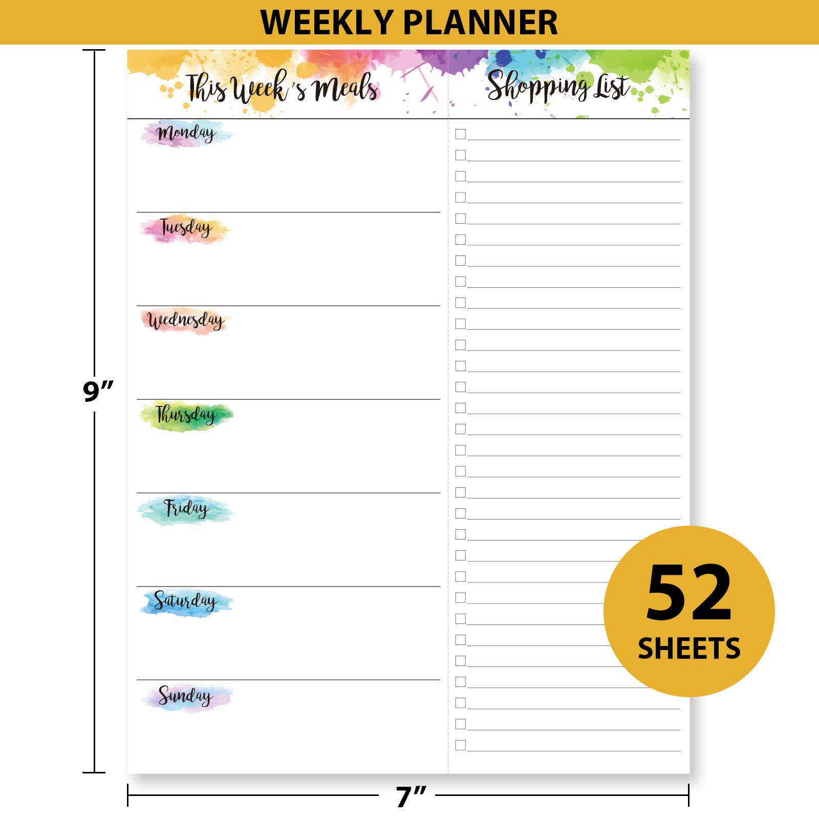 Weekly Meal Planner - Undated Magnetic Notepads with Grocery List, 7" x 9",52 Weeks, Meal Planning Pad for Refrigerator Door with Tear-Off Shopping List, Hanging Food/Menu Organizer Notepad