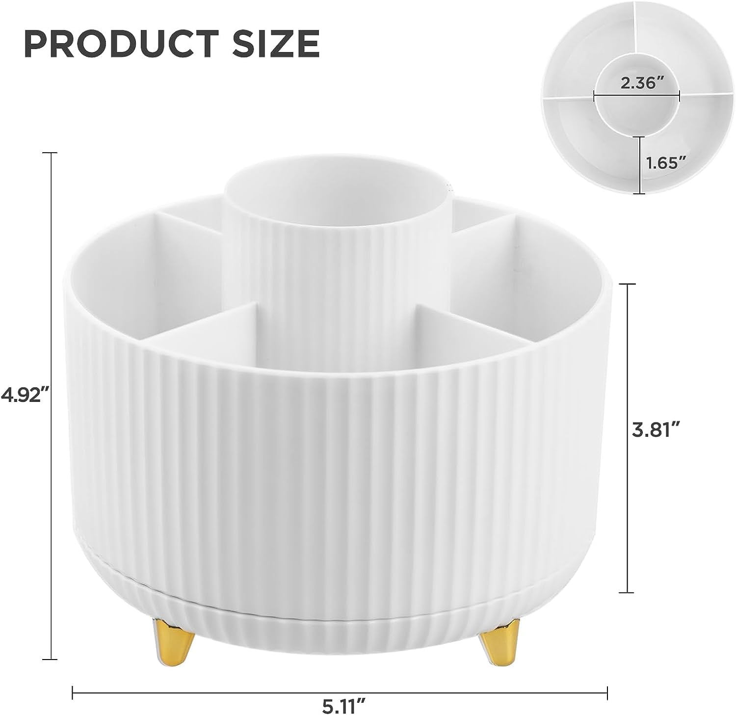 Famyards Makeup Brush Holder, 360° Rotating Makeup Brush Organizer, 5 Slot Large Capacity Cosmetic Brushes Storage Countertop for Vanity, White
