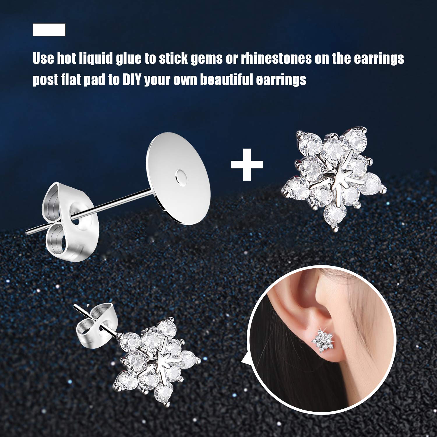 Earring Posts Stainless Steel, 500Pcs Hypoallergenic Flat Pad Earring Studs with Butterfly and Rubber Bullet Earring Backs for Jewelry Making Findings