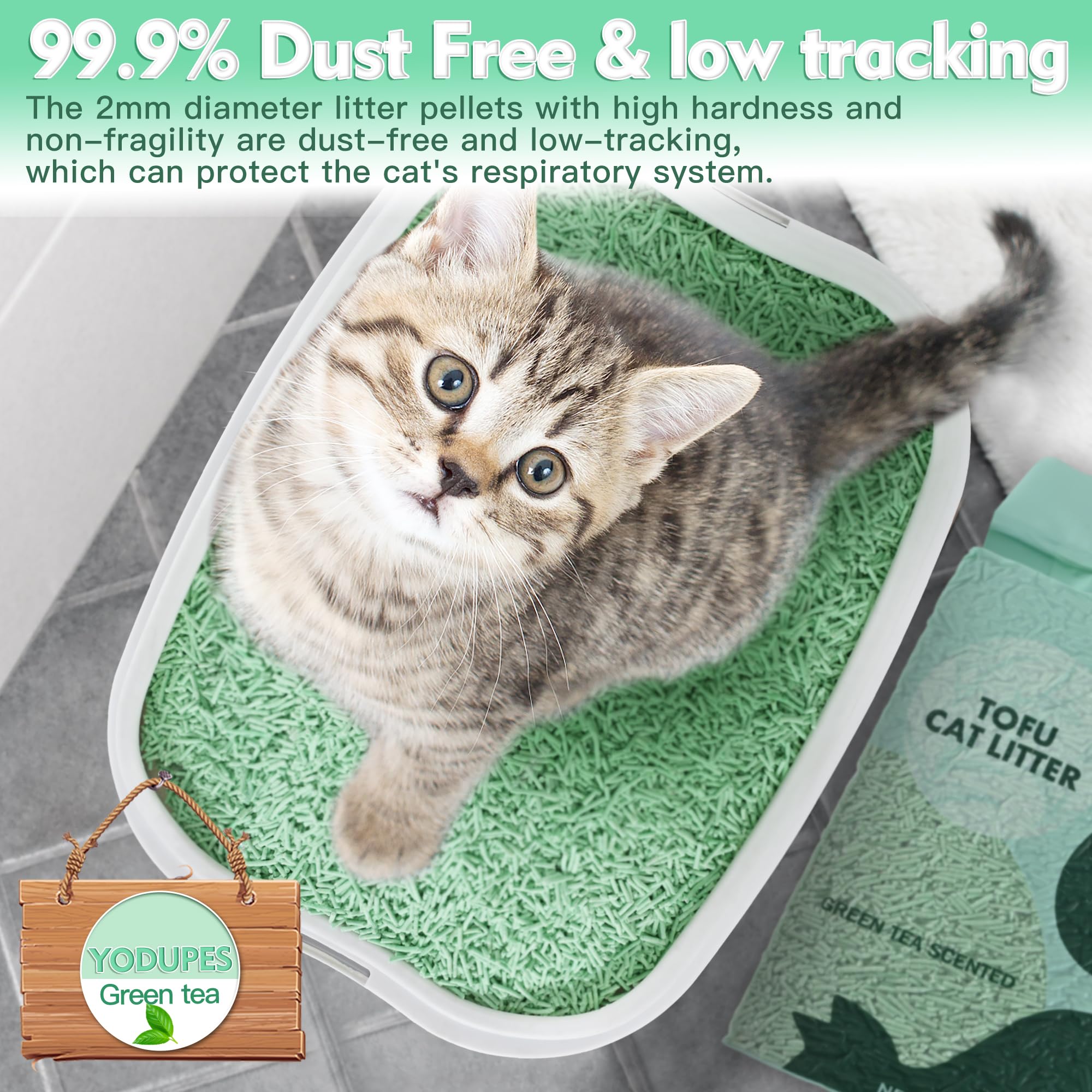 YODUPES Cat Litter, Lightweight Natural Tofu Clumping Cat Litter Odor Control 99.9% DustFree, Flushable Low Tracking, 10.6 LB Total, Pack of 2
