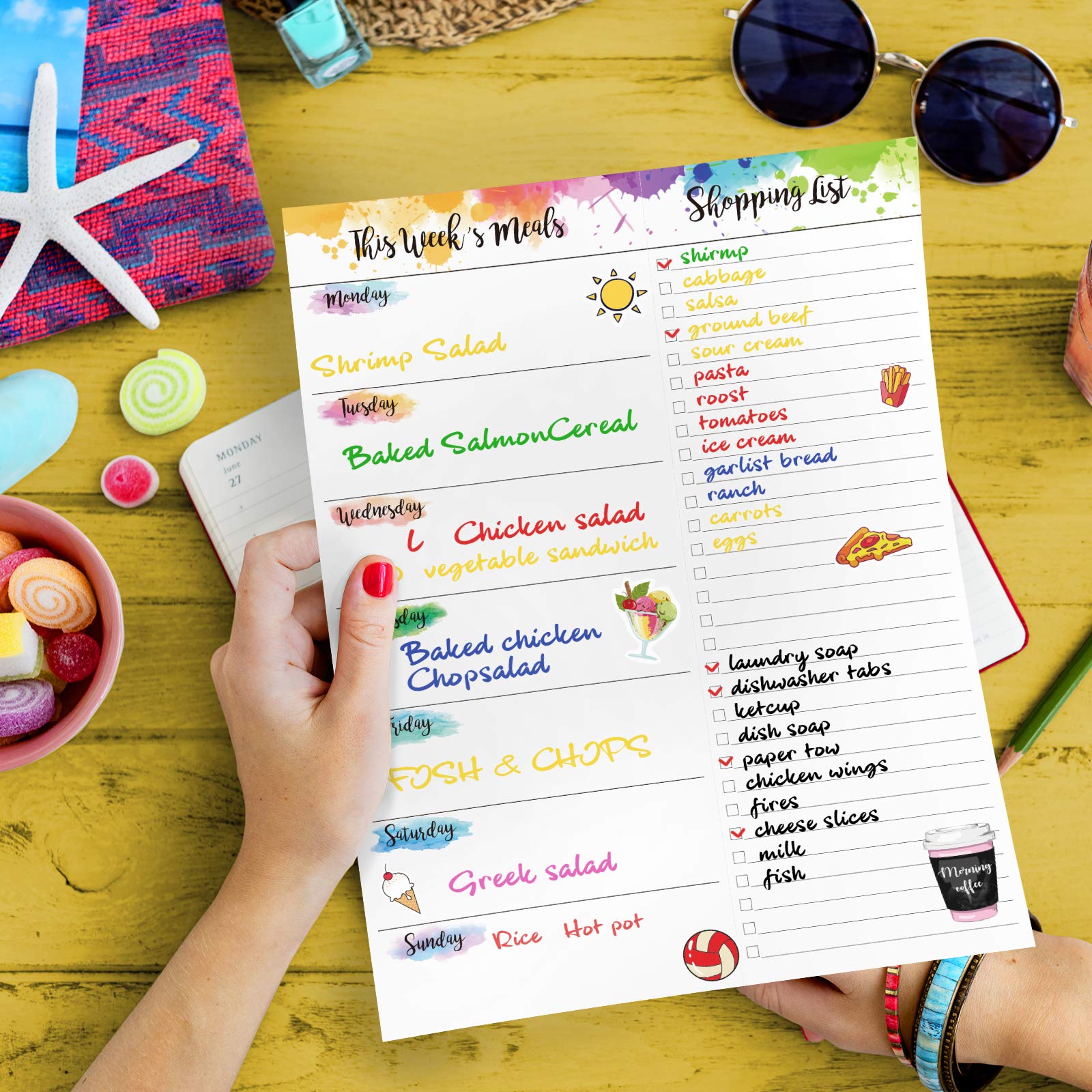 Weekly Meal Planner - Undated Magnetic Notepads with Grocery List, 7" x 9",52 Weeks, Meal Planning Pad for Refrigerator Door with Tear-Off Shopping List, Hanging Food/Menu Organizer Notepad