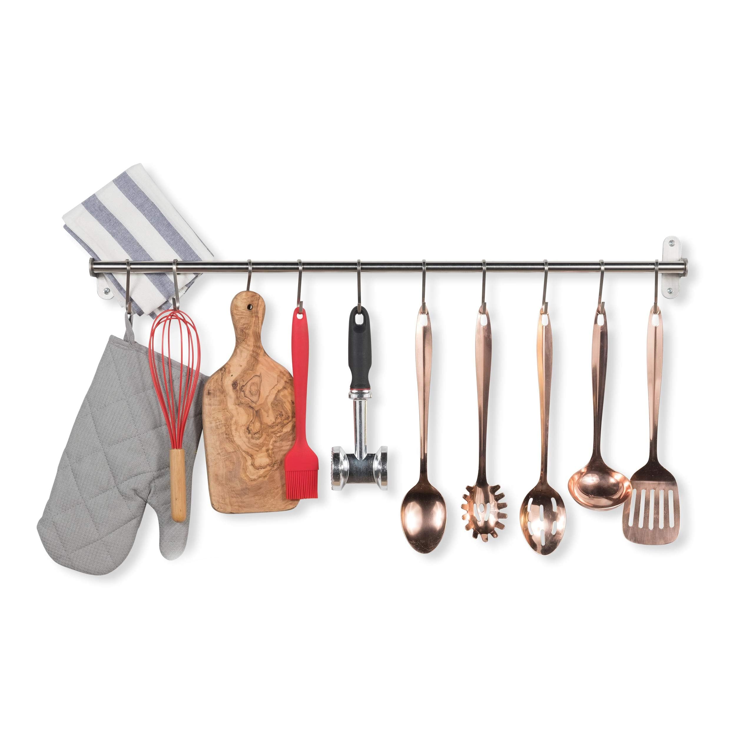 Wallniture Lyon 31.5" Wall Mount Kitchen Utensil Holder With 10 S Hooks For Hanging Pots and Pans Set