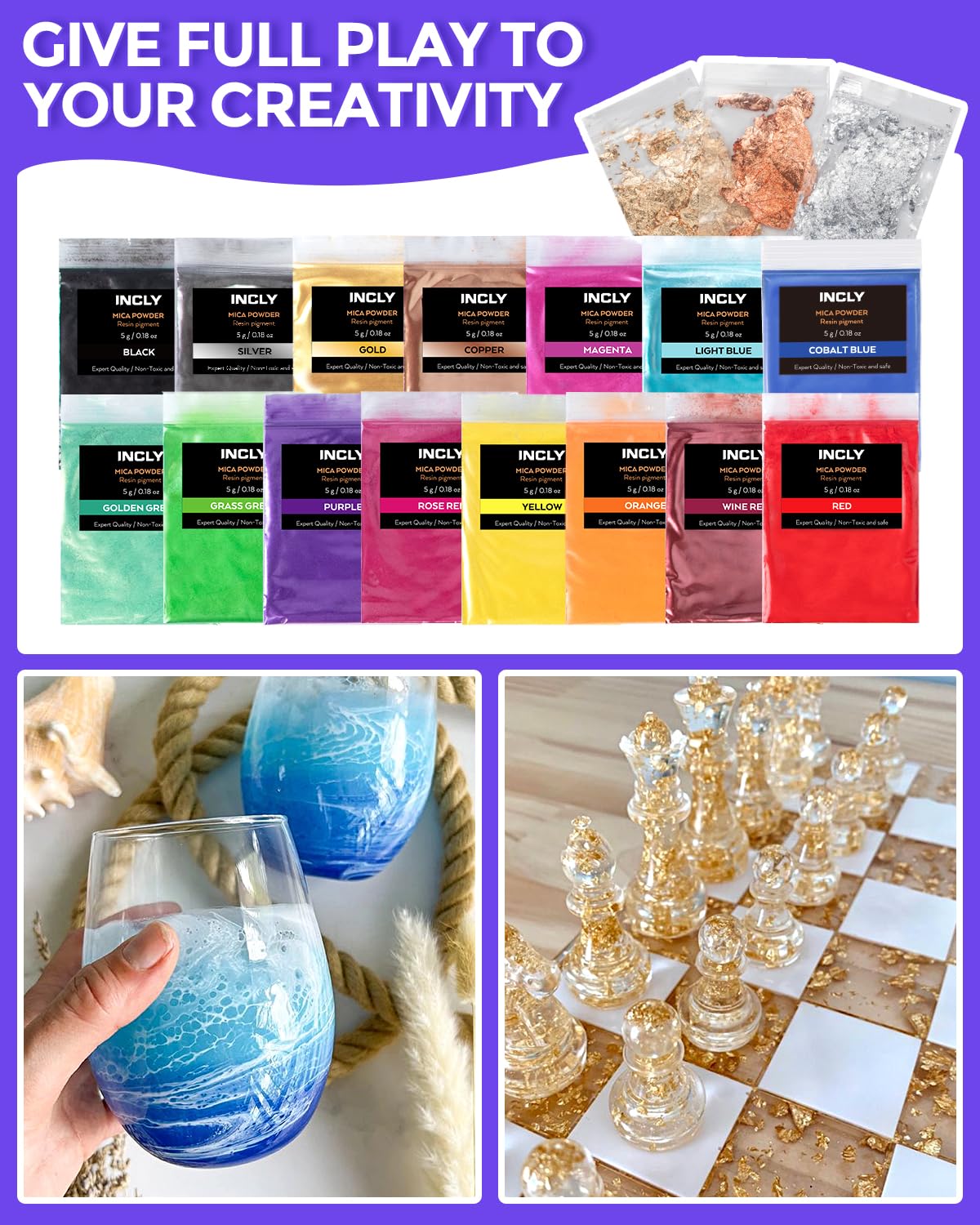 Incly 80oz Crystal Clear Epoxy Resin Kit, Casting & Coating Art Resin Supplies for Jewelry Making,Craft Tabletop,Mold, Bubble Free Resin Kit for Beginner with 15 Mica Powder Large Silicone Cup, Sticks