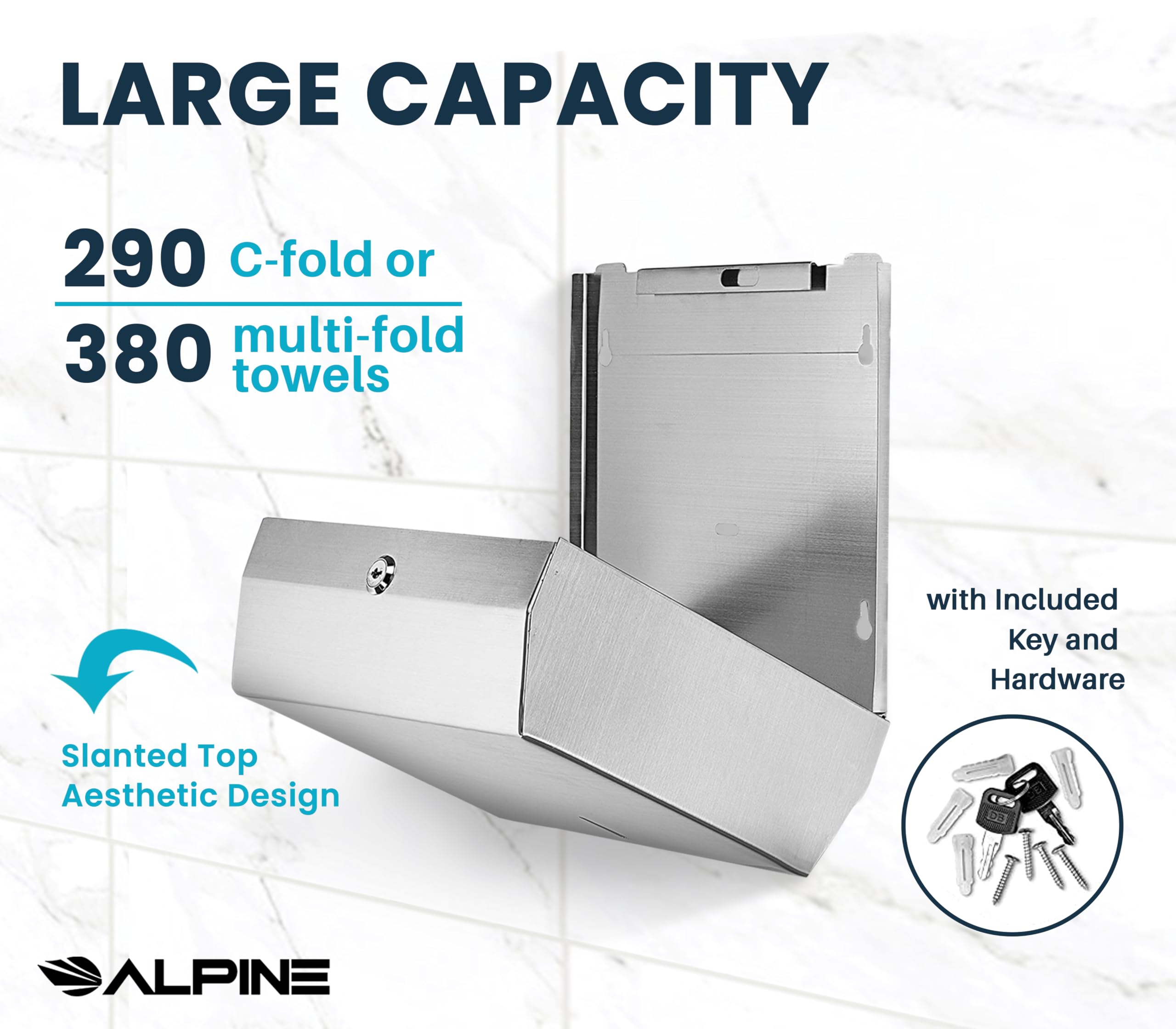 Alpine Industries C-Fold/Multifold Paper Towel Dispenser - Brushed Stainless Steel (290 C Folds/ 380 Multi-Fold)