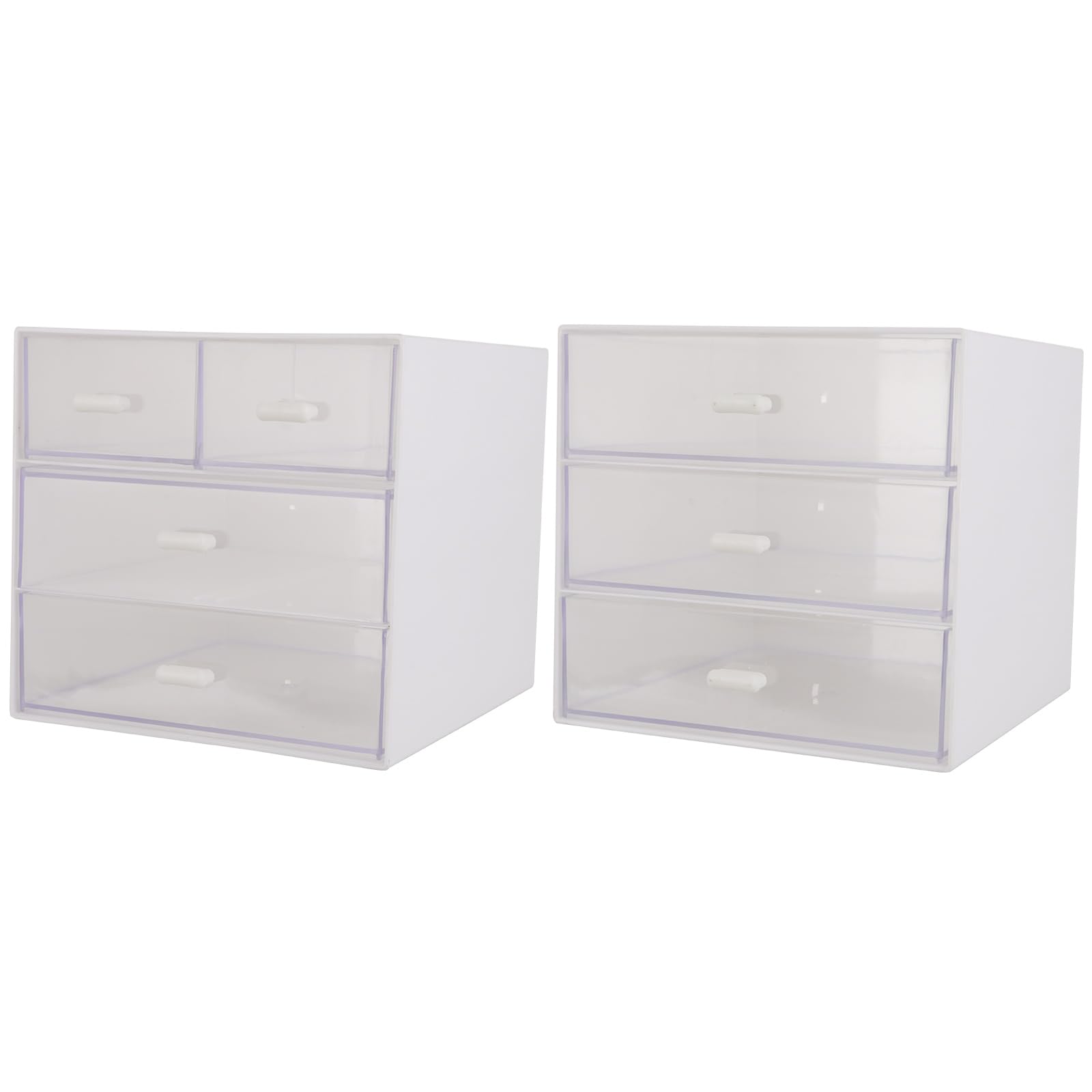 CYEAH Desk Organizer Set of 2 with 3 & 4 Drawers, Stackable Plastic Storage Drawers, Makeup Desktop Drawer Organizer, Desk Storage Box, Bathroom Organization Boxes Suitable for Office, School, Home