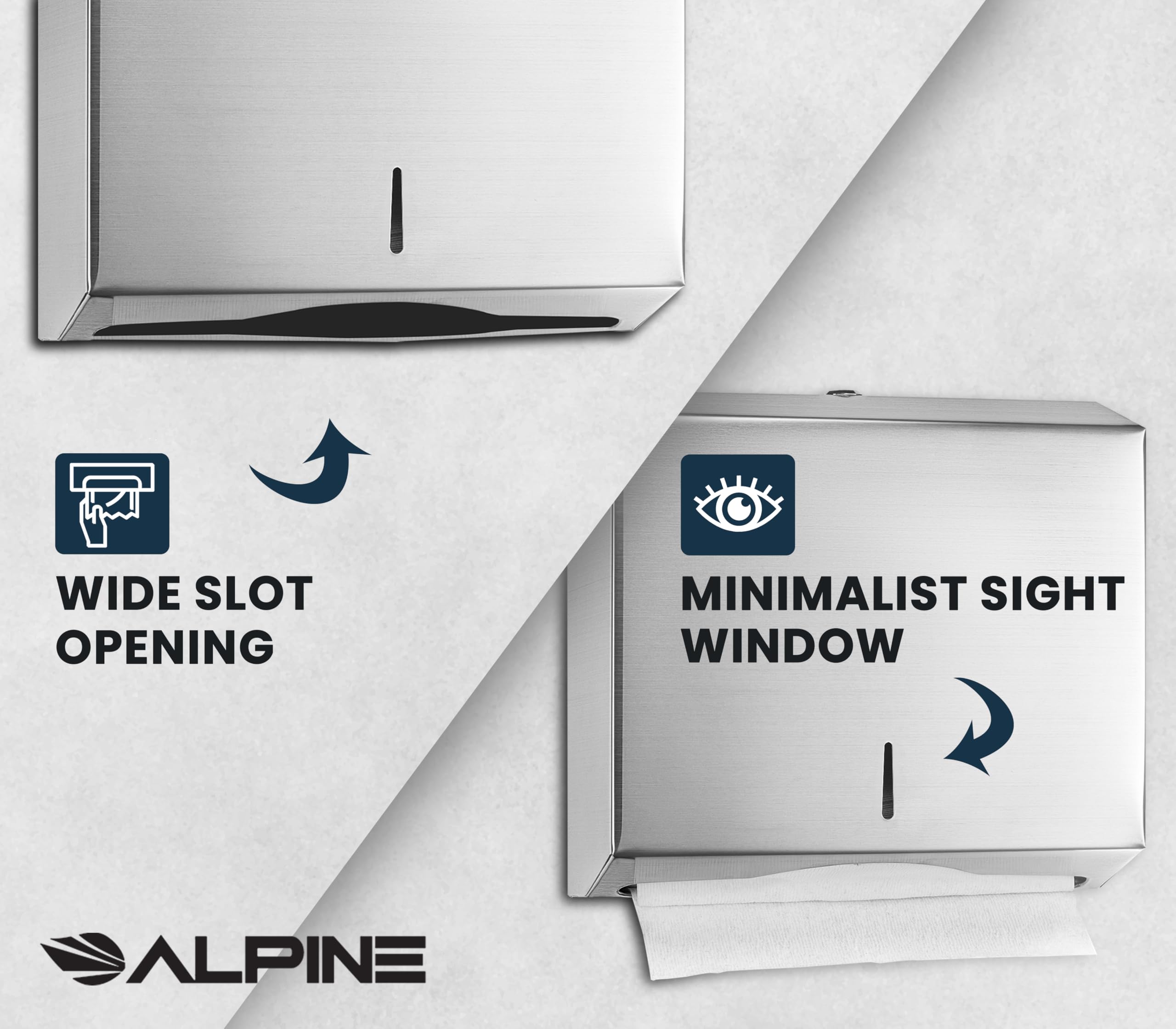 Alpine Industries C-Fold/Multifold Paper Towel Dispenser - Brushed Stainless Steel (290 C Folds/ 380 Multi-Fold)