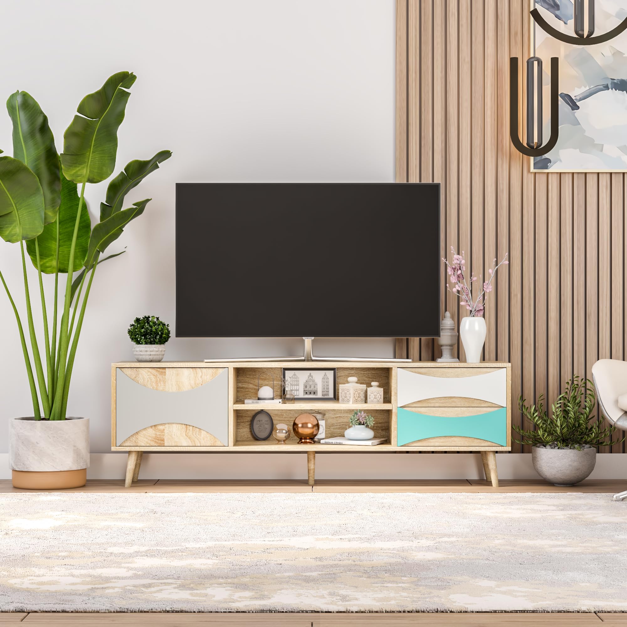 TV Stands for Living Room - 59” Brown Oak TV Stand for Bedroom - Media Entertainment Center - Media Cabinet TV Stand with Storage - Modern TV Stand for 60 Inch TV with Doors & Shelves