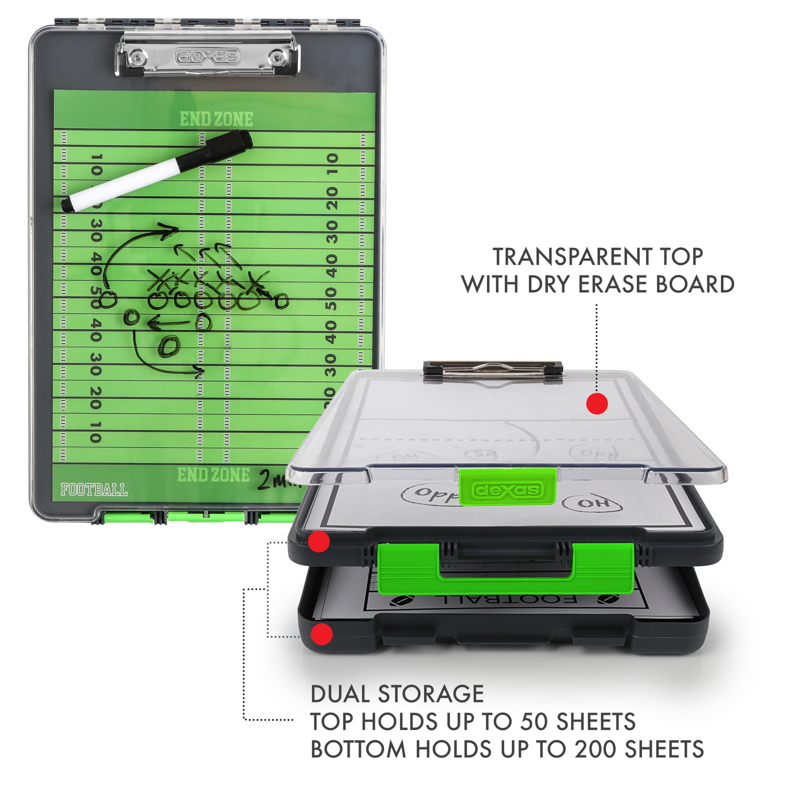Dexas 5717-802 Clearview Clipcase clipboard, Green, 13.75 X 9.5 Inch