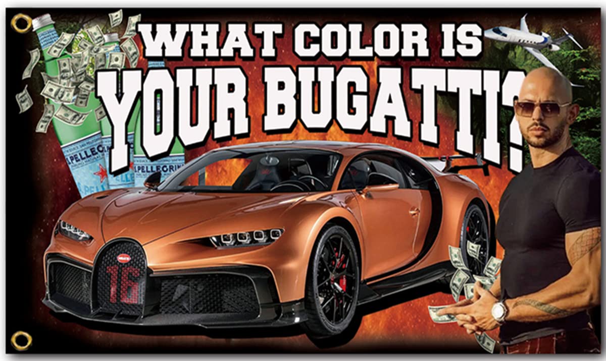 YUESUO What Color Is Your Bugatti Flag 3x5 Feet Banner Funny Man Cave Wall Flag for College Dorm Room Decor,Outdoor,Parties,Gift,Tailgates