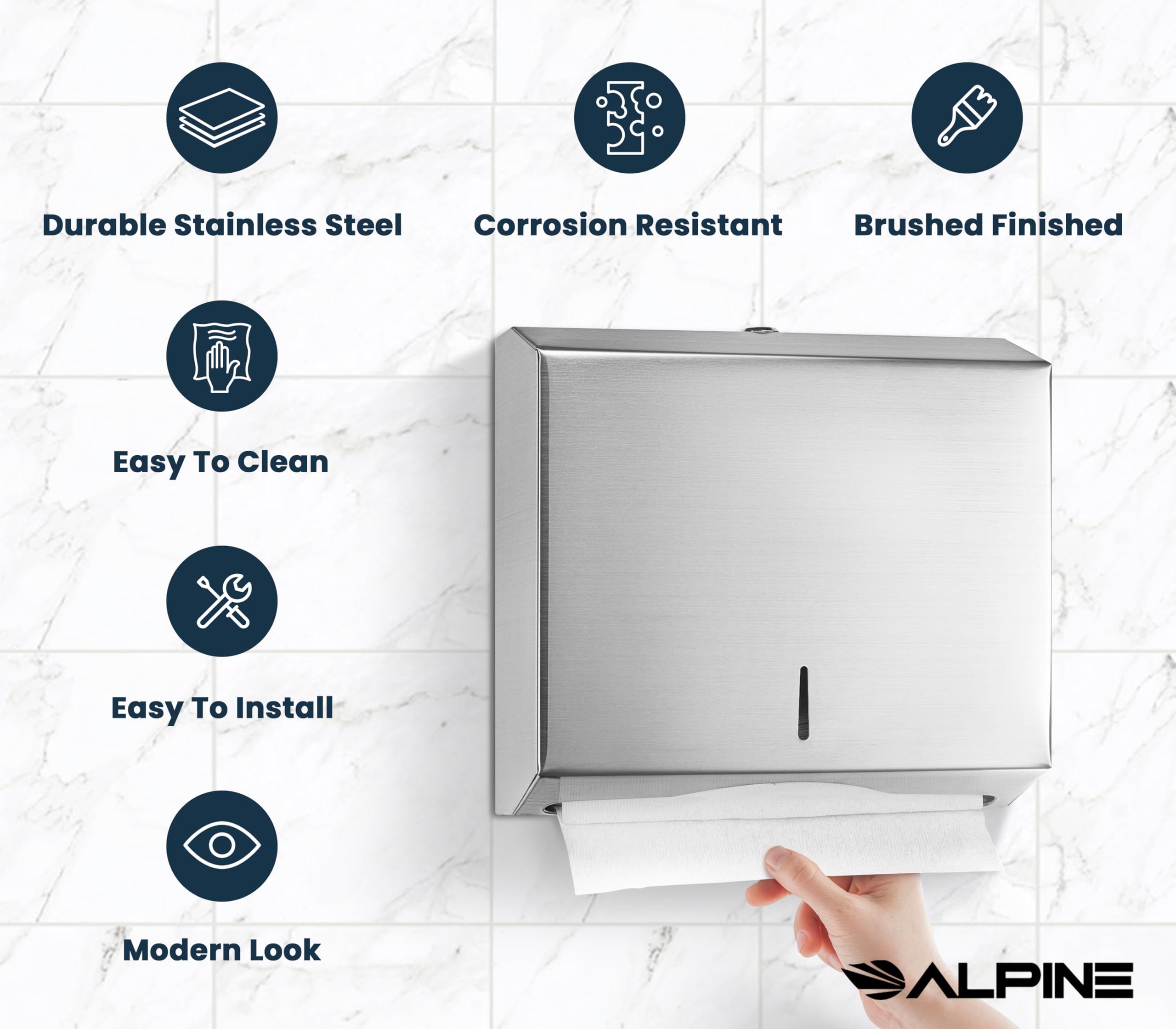 Alpine Industries C-Fold/Multifold Paper Towel Dispenser - Brushed Stainless Steel (290 C Folds/ 380 Multi-Fold)