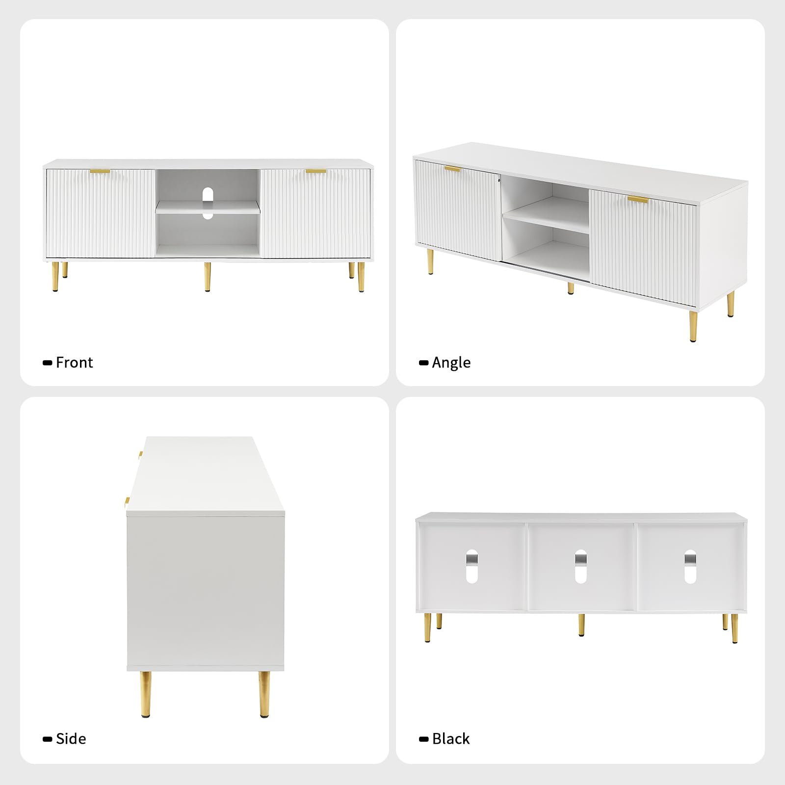 Okvnbjk TV Stand for 65+ Inch TV, Modern Living Room Entertainment Center with Storage Cabinets, Waveform Panel Wood Media Console with Ajustable Shelves & Cable Management for Bedroom, White