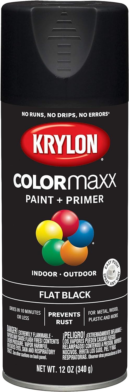 Krylon K05546007 COLORmaxx Spray Paint and Primer for Indoor/Outdoor Use, Flat Black , 12 Ounce (Pack of 1)