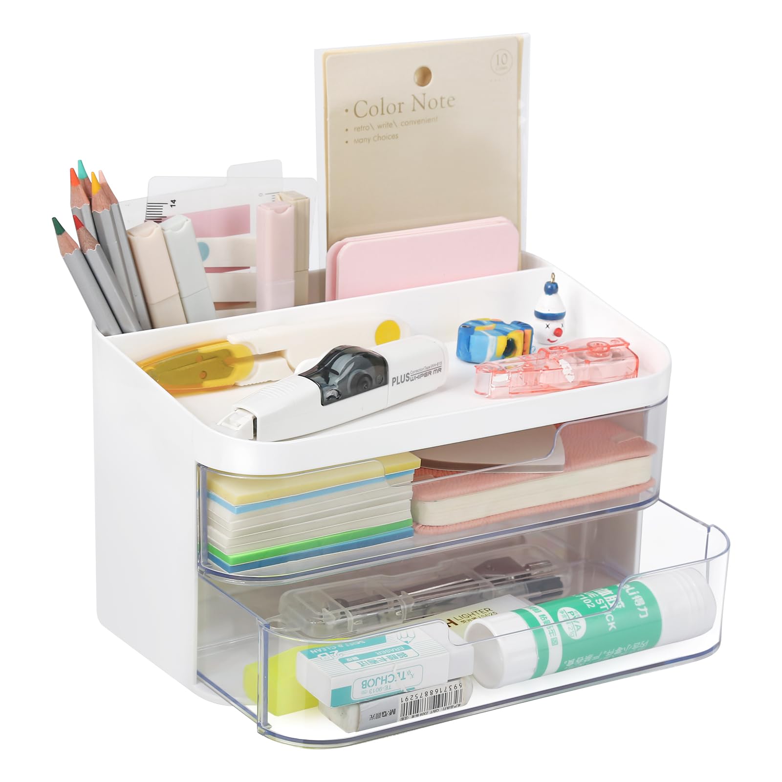 DOCMON Desk Organizer with 2 Drawers, Cute Pen Pencil Holder for Desk, Makeup Brush Holder Organizer for Vanity Home Office School