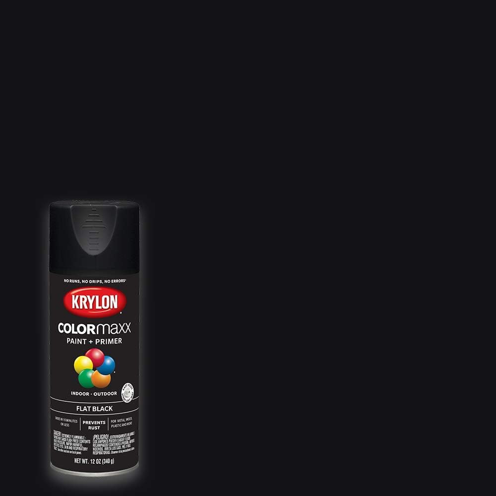 Krylon K05546007 COLORmaxx Spray Paint and Primer for Indoor/Outdoor Use, Flat Black , 12 Ounce (Pack of 1)