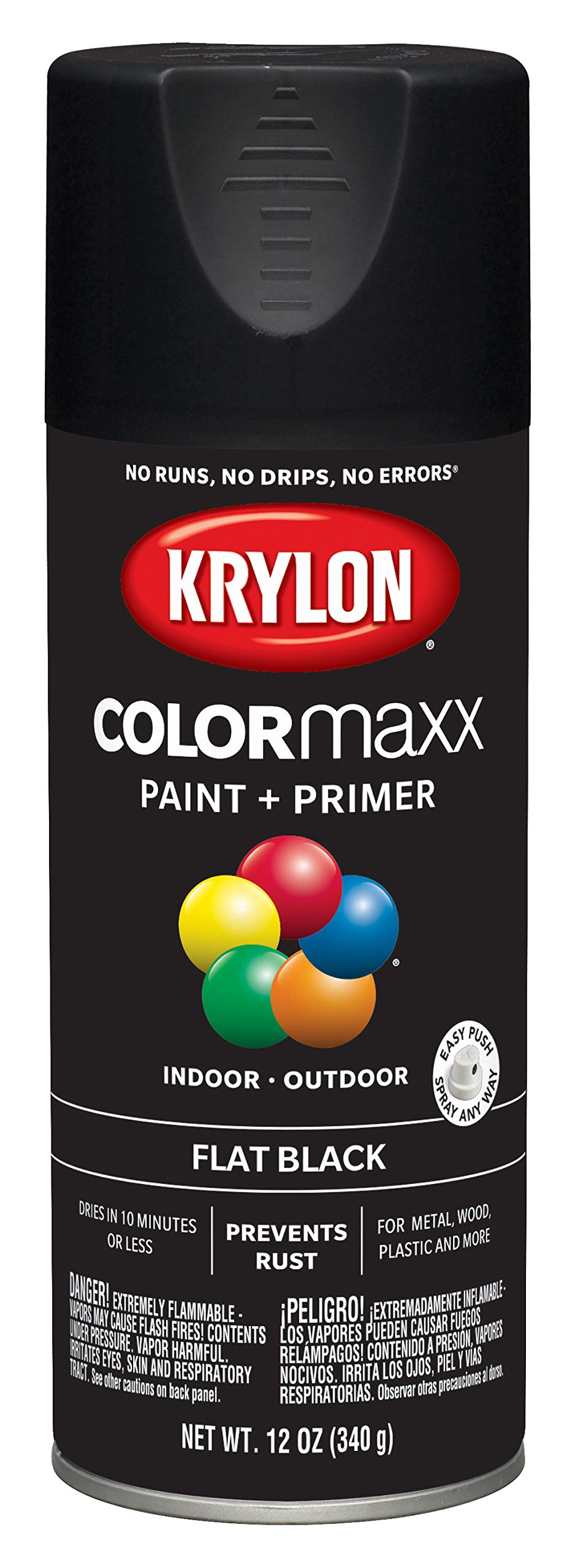Krylon K05546007 COLORmaxx Spray Paint and Primer for Indoor/Outdoor Use, Flat Black , 12 Ounce (Pack of 1)