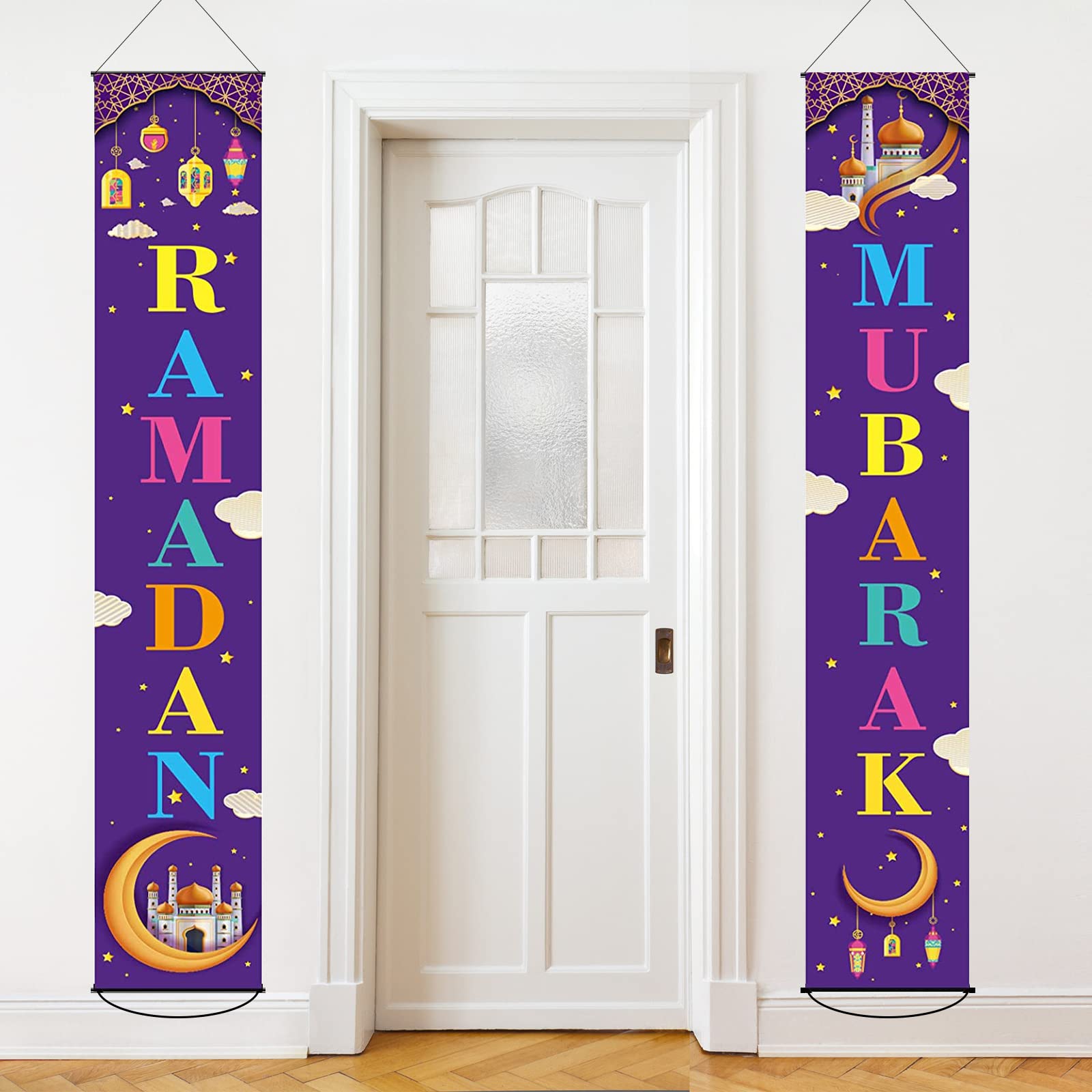 Ramadan Mubarak Decorations Eid Door Banner Backdrop Ramadan Theme Porch Signs Party Supplies Photo Booth Prop
