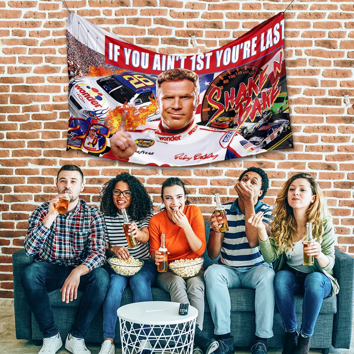 Probsin If You Ain't 1st First You're Last Flag for Talladega Nights Ricky Bobby 3x5 Ft Banner Shake N Bake Funny Poster Durable Cool Flag Man Cave Wall Decor with Brass Grommets for College Dorm Room