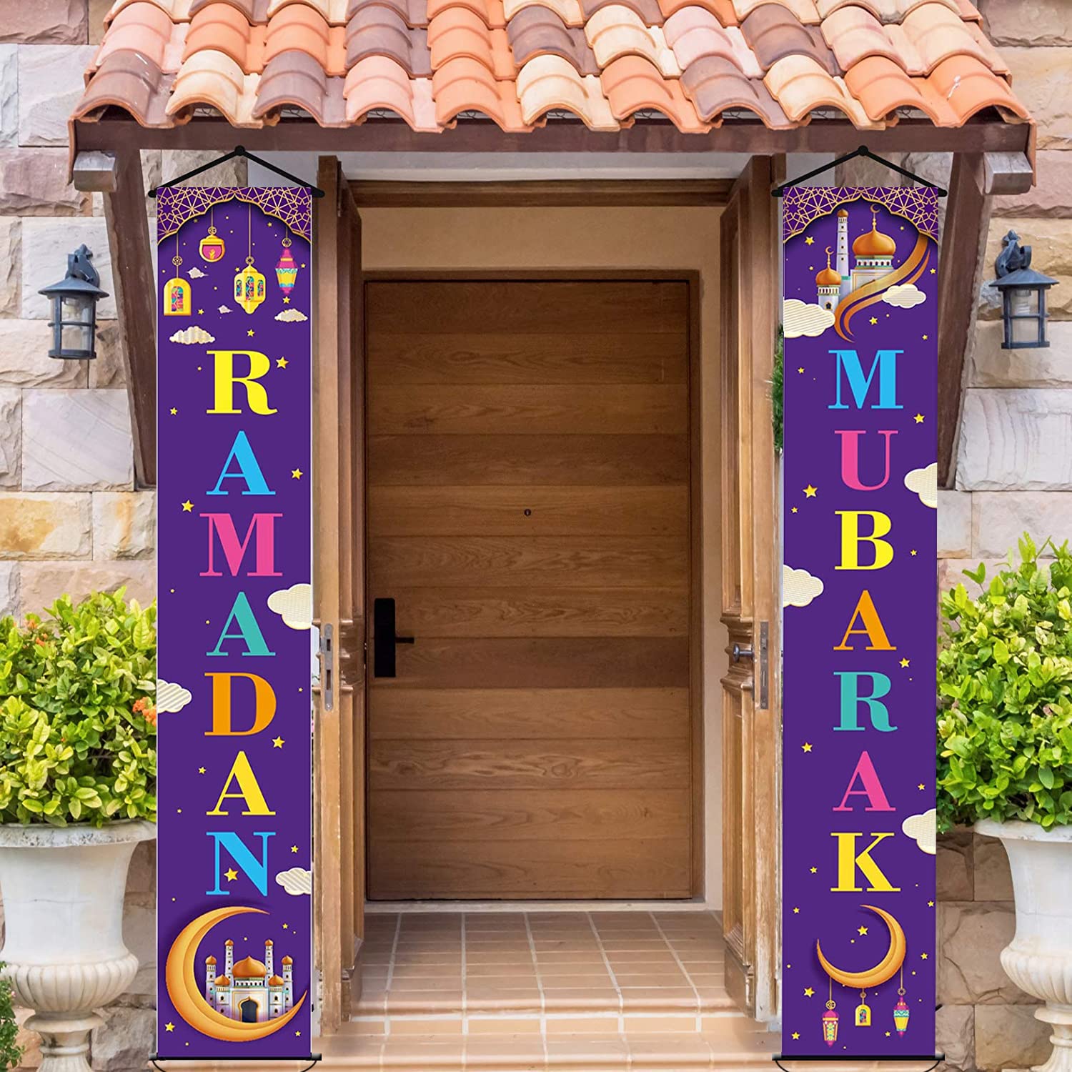Ramadan Mubarak Decorations Eid Door Banner Backdrop Ramadan Theme Porch Signs Party Supplies Photo Booth Prop