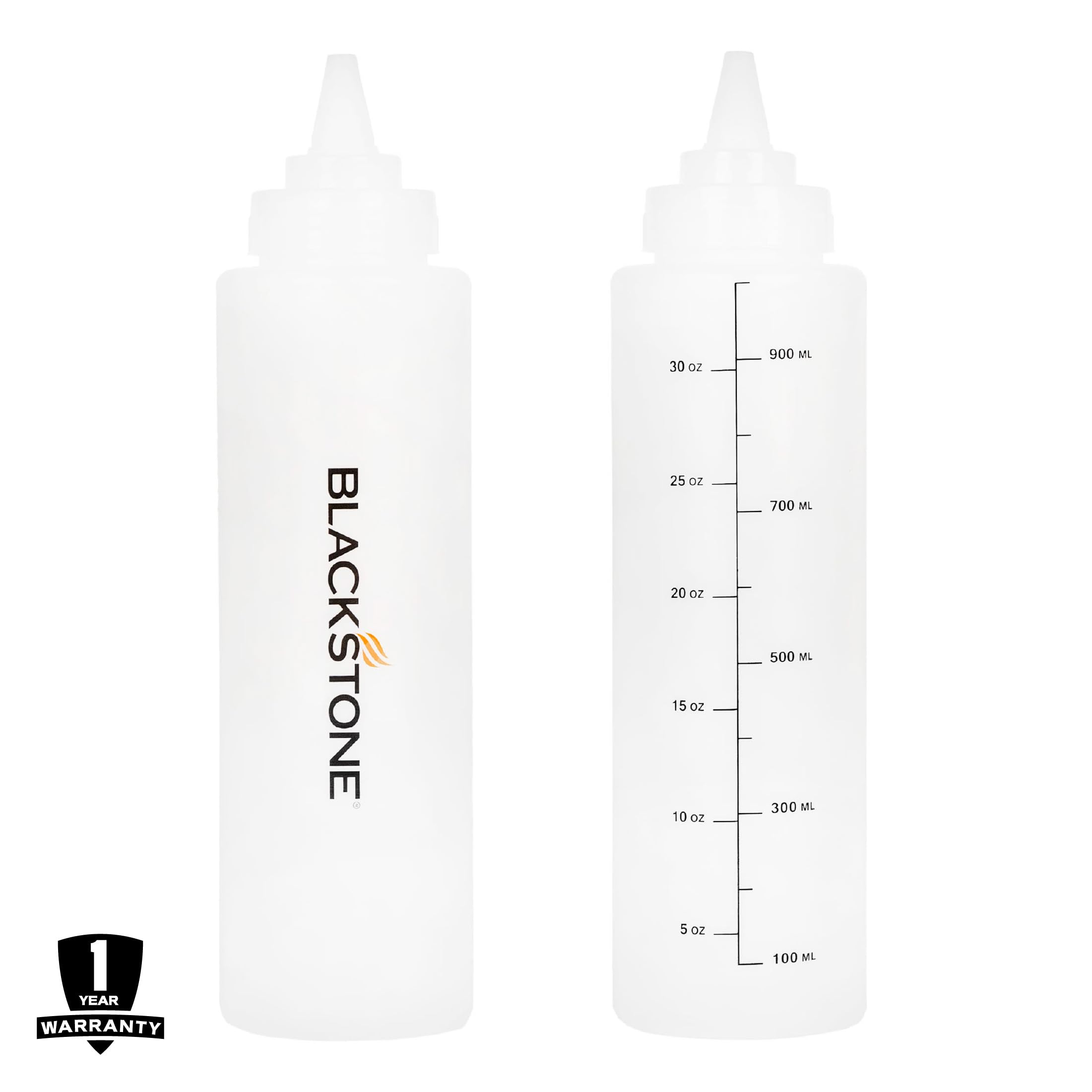 Blackstone 5071 Premium Leak-Free 32 oz Large Set of 2 Durable Clear Food Dispenser Squeeze Squirt Bottle Griddle Accessory with Cap for Sauces, Oil, Condiments,Salad Dressings, Water