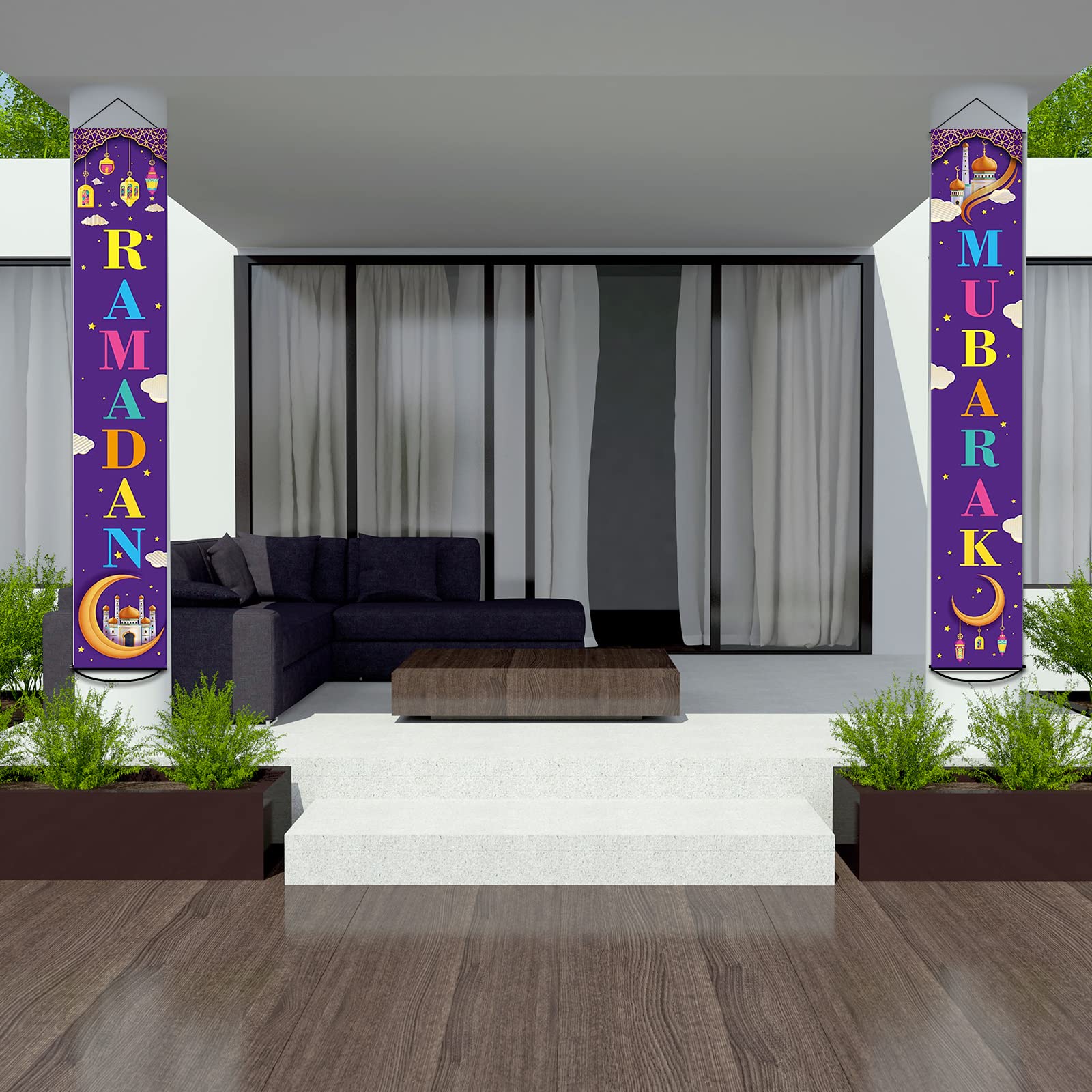 Ramadan Mubarak Decorations Eid Door Banner Backdrop Ramadan Theme Porch Signs Party Supplies Photo Booth Prop