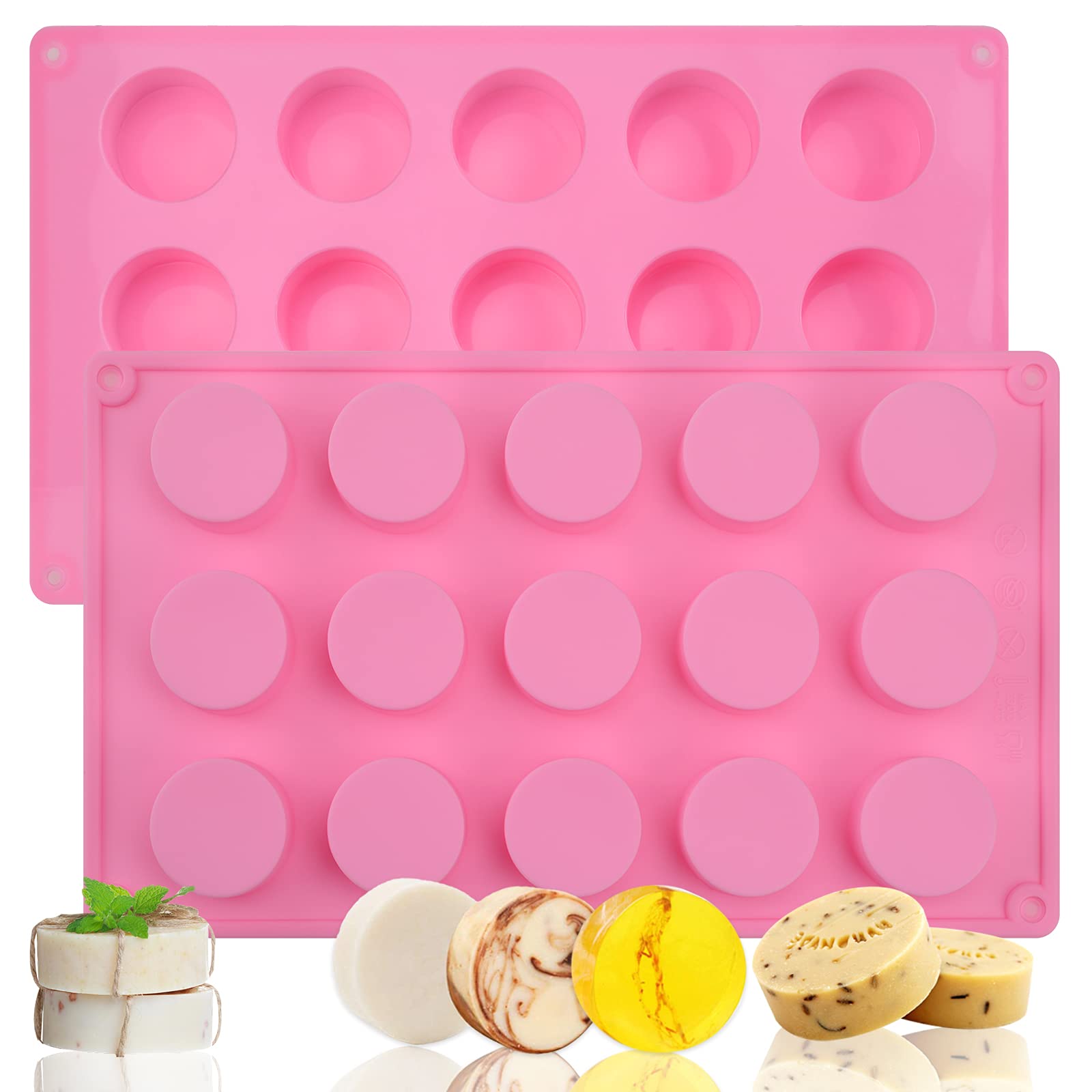 Cylinder Silicone Soap Mold, 2 Pack 15 Cavity Round Silicone Molds for Handmade Soap, Lotion Bars, Bath Bombs, Chocolate, Cake