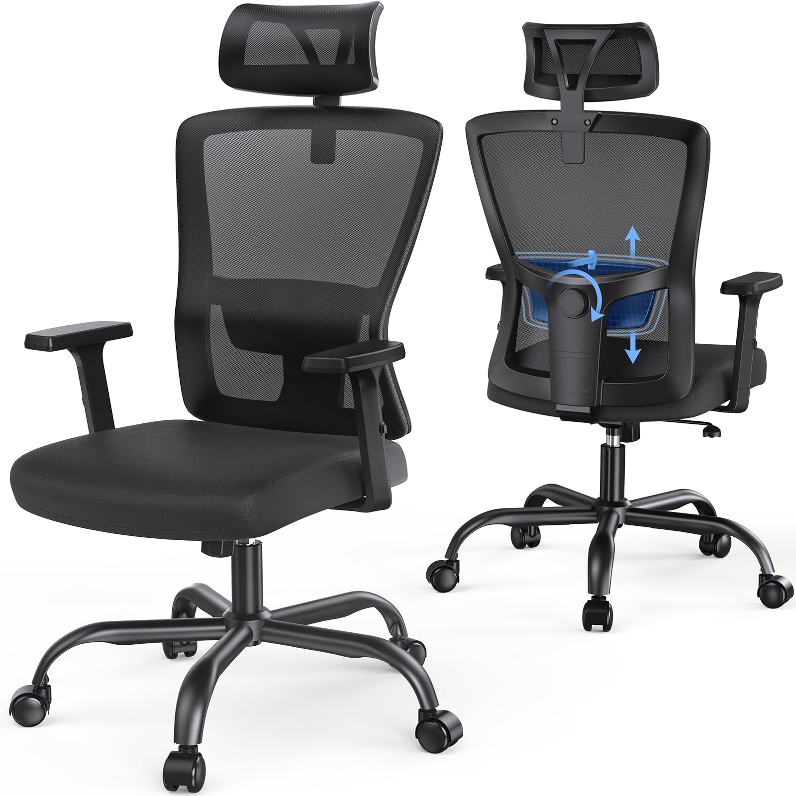 NOBLEWELL Office Chair Ergonomic Office Chair with Large Seat, Lumbar Support Computer Chair, Desk Chair with Adjustable Headrest, Armrest