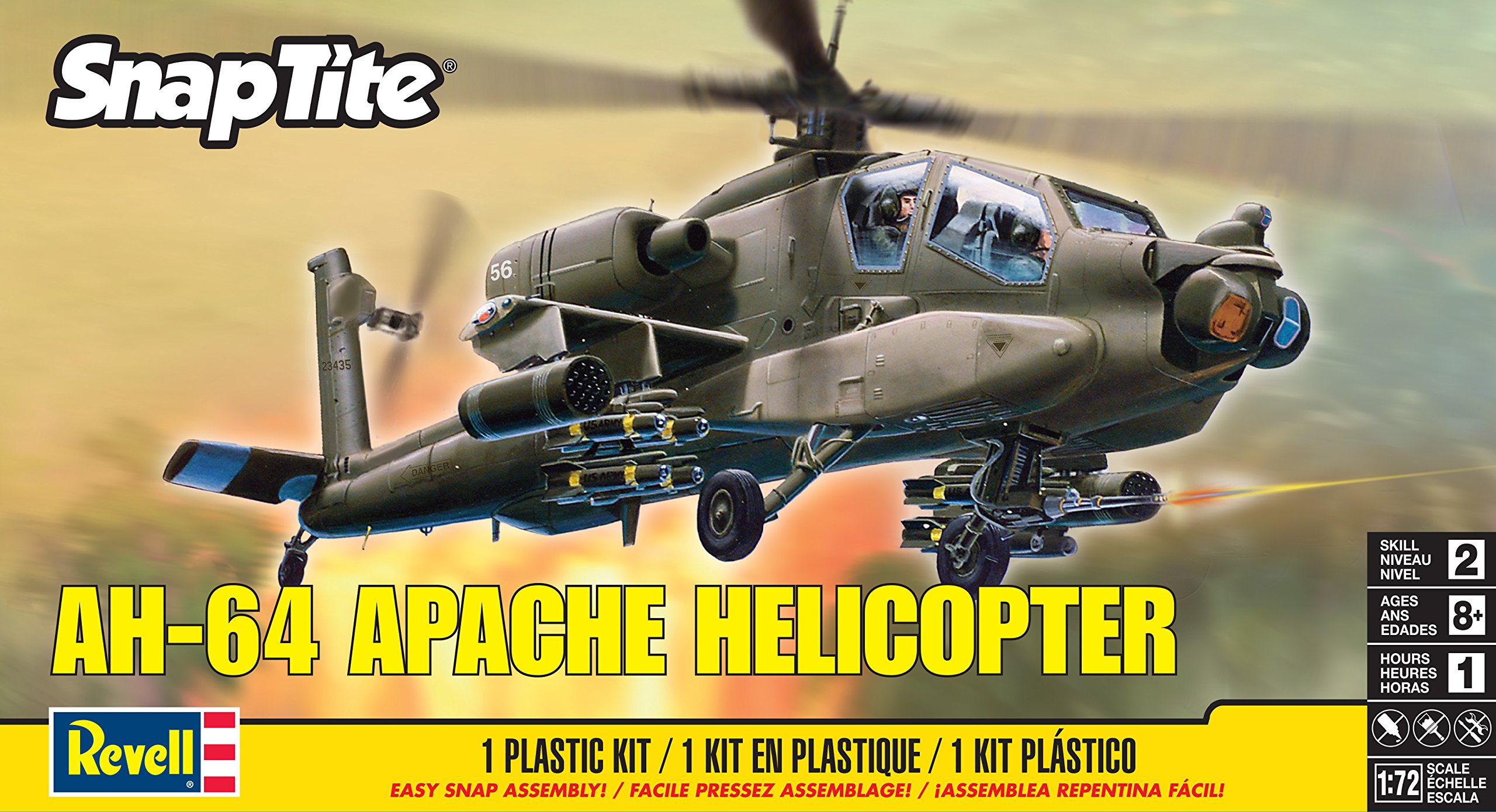 Revell SnapTite Apache Helicopter Plastic Model Kit Brown