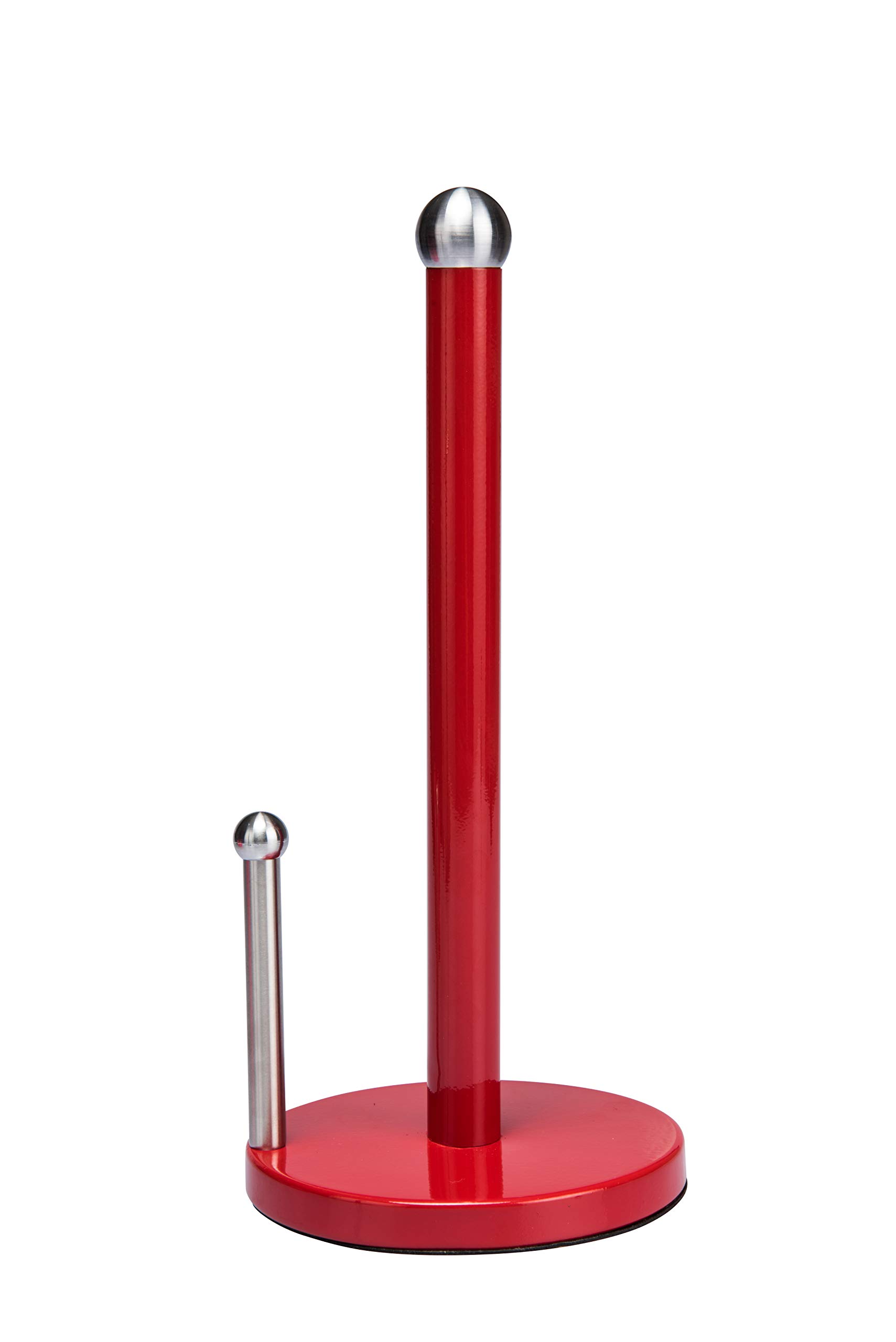 Kitchen Details Countertop Single Tear Paper Towel Holder, Free Standing, Weighted Bottom, Holds Large Rolls, Dispenser Bar Prevents Unraveling, Red