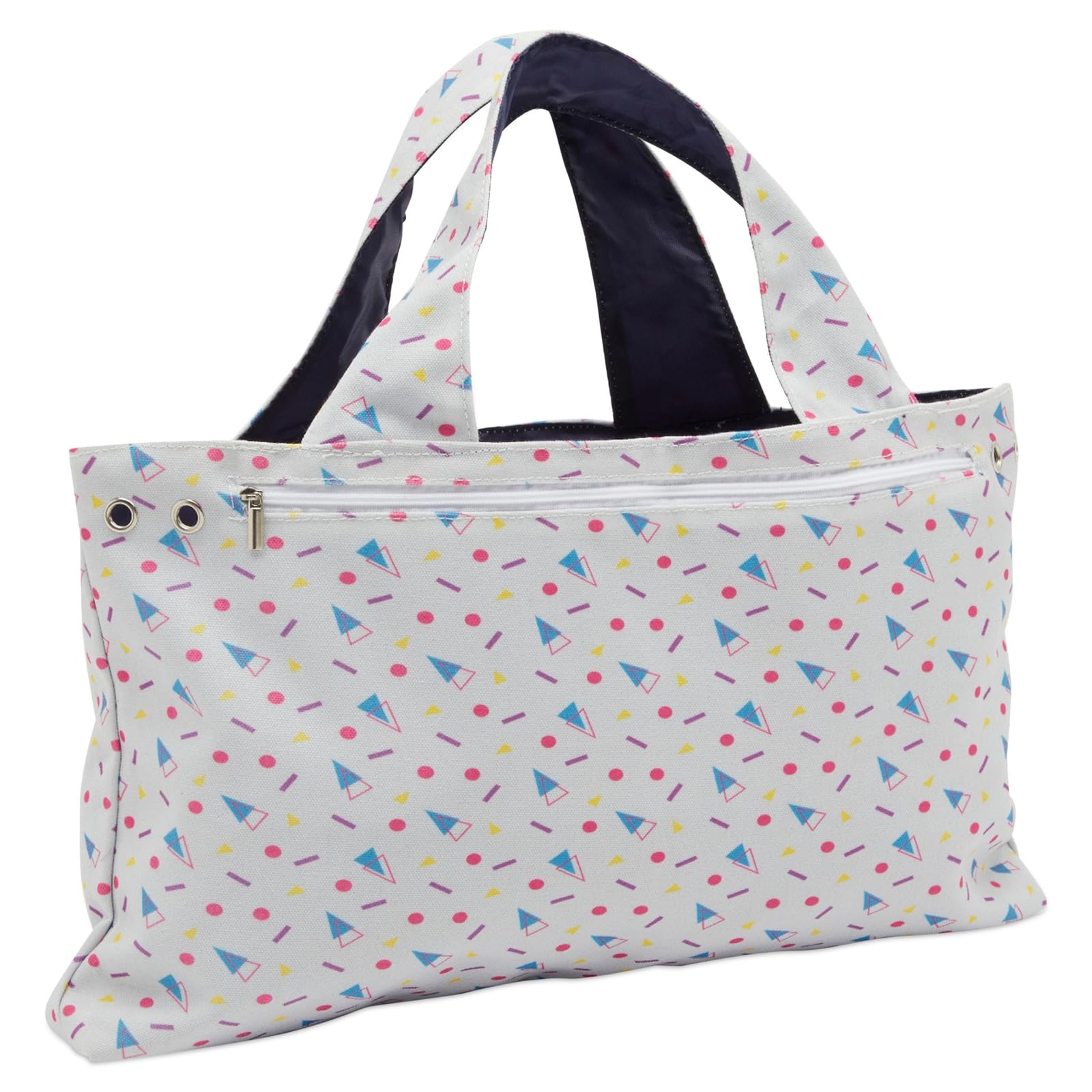 Portable Knit Tote Bag, Crochet Knitting Yarn Storage with Pockets (Geometric, 16.5 in)