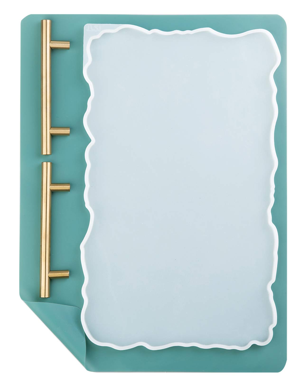 Booshow Silicone Resin Tray Mold Geode Agate XL Silicone Tray Mold & Gold Handles with A3 Extra Large Silicone Sheet for DIY Crafts, Epoxy Resin Casting Molds for Making Faux Agate Tray,Serving Board