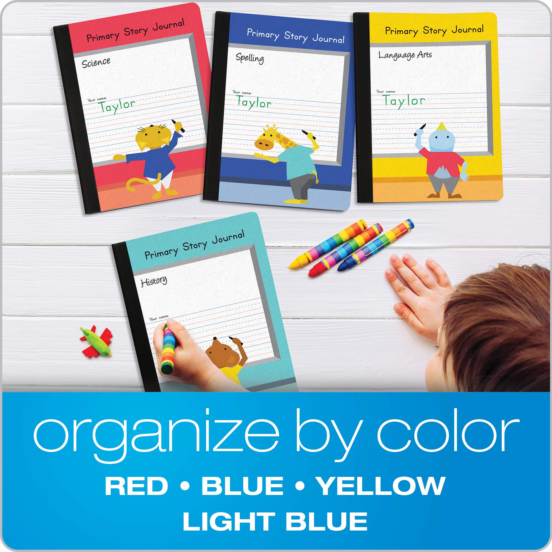 Oxford Primary Composition Notebooks, Kids Handwriting & Drawing Story Journal, Pre-K, Grades K-2, 100 Sheets/200 Pages, 9 3/4 x 7 1/2, 4/Pack (63784)