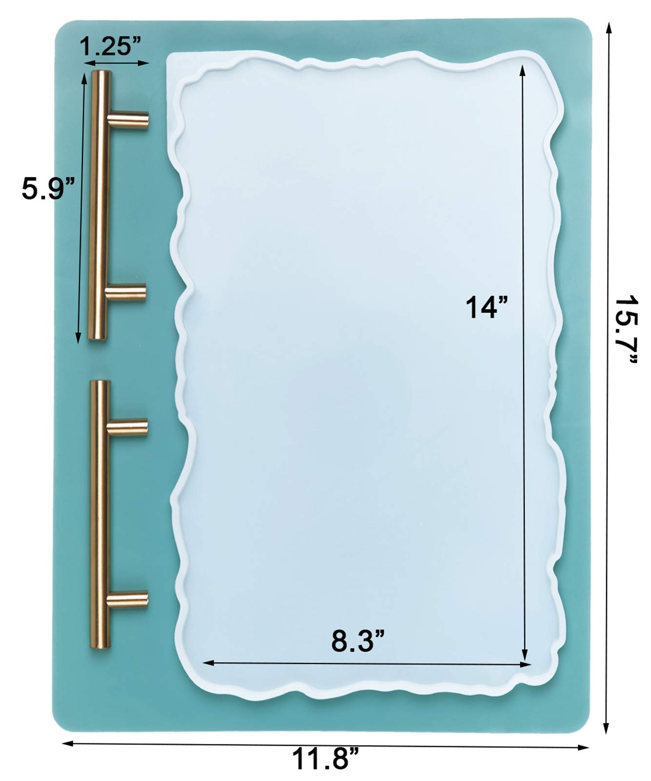Booshow Silicone Resin Tray Mold Geode Agate XL Silicone Tray Mold & Gold Handles with A3 Extra Large Silicone Sheet for DIY Crafts, Epoxy Resin Casting Molds for Making Faux Agate Tray,Serving Board