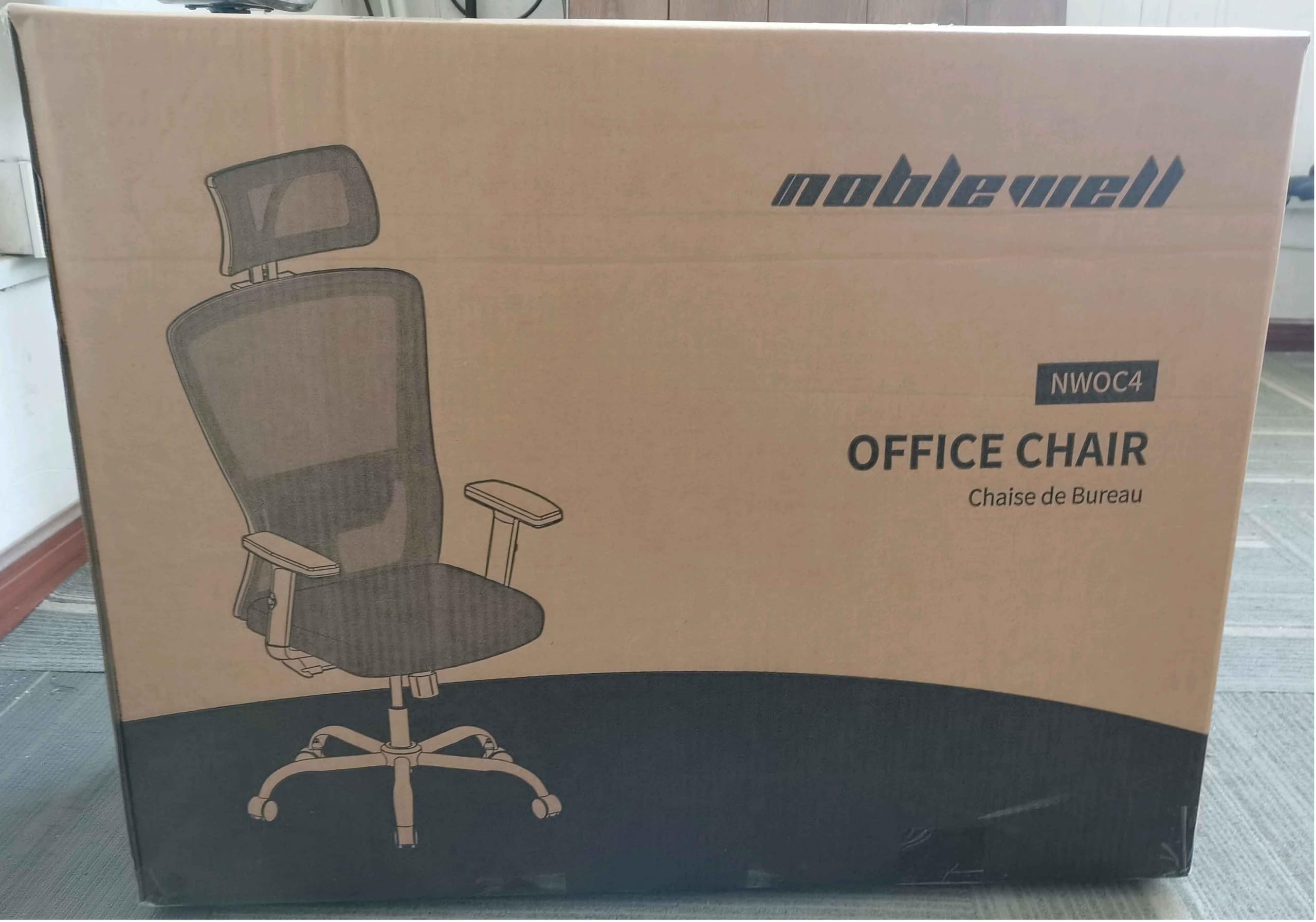NOBLEWELL Office Chair Ergonomic Office Chair with Large Seat, Lumbar Support Computer Chair, Desk Chair with Adjustable Headrest, Armrest