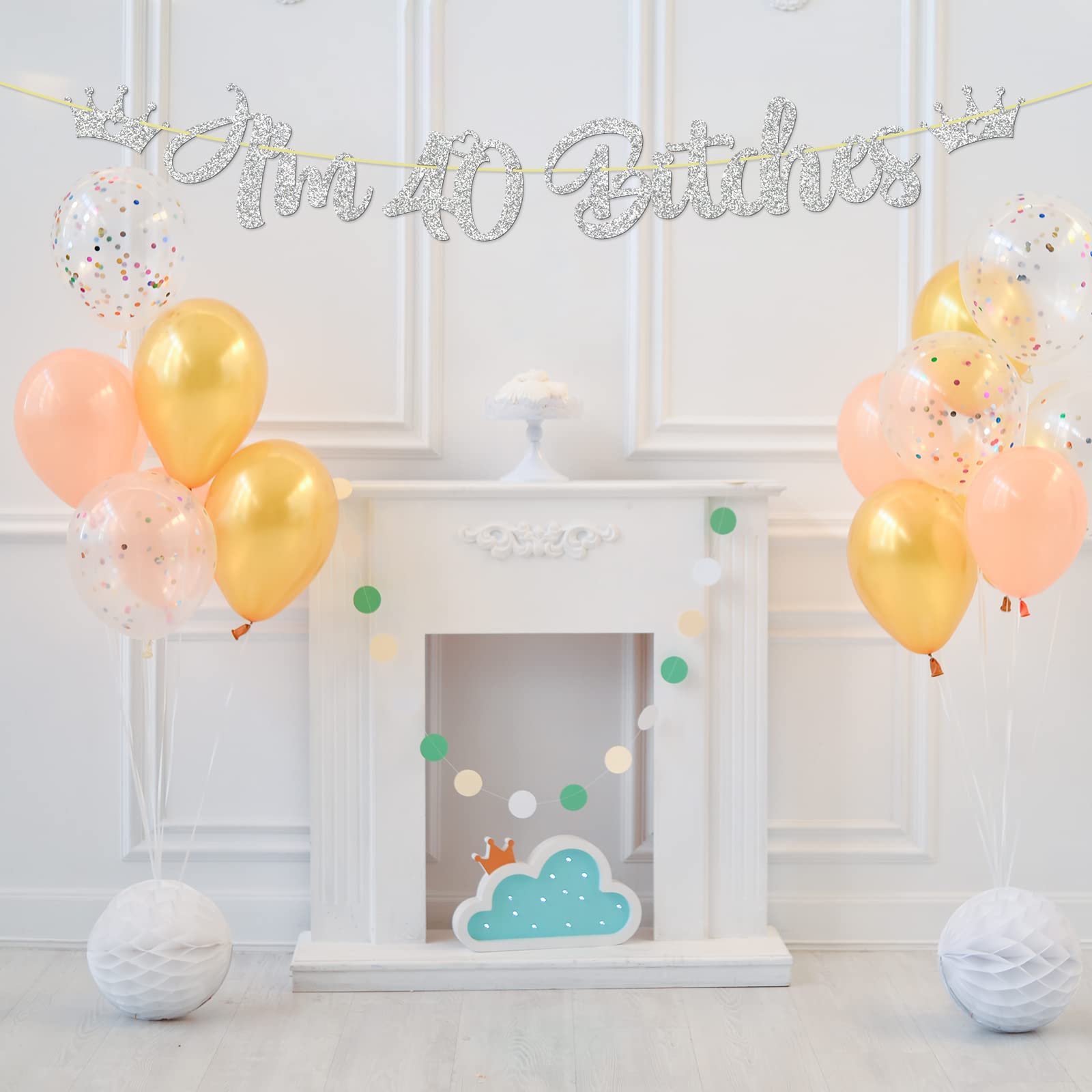 I'm 40 Bitches Silver Banner, Glitter Happy 40th Birthday Party Decroation Supplies, Cheers to 40 Years Loved Sign