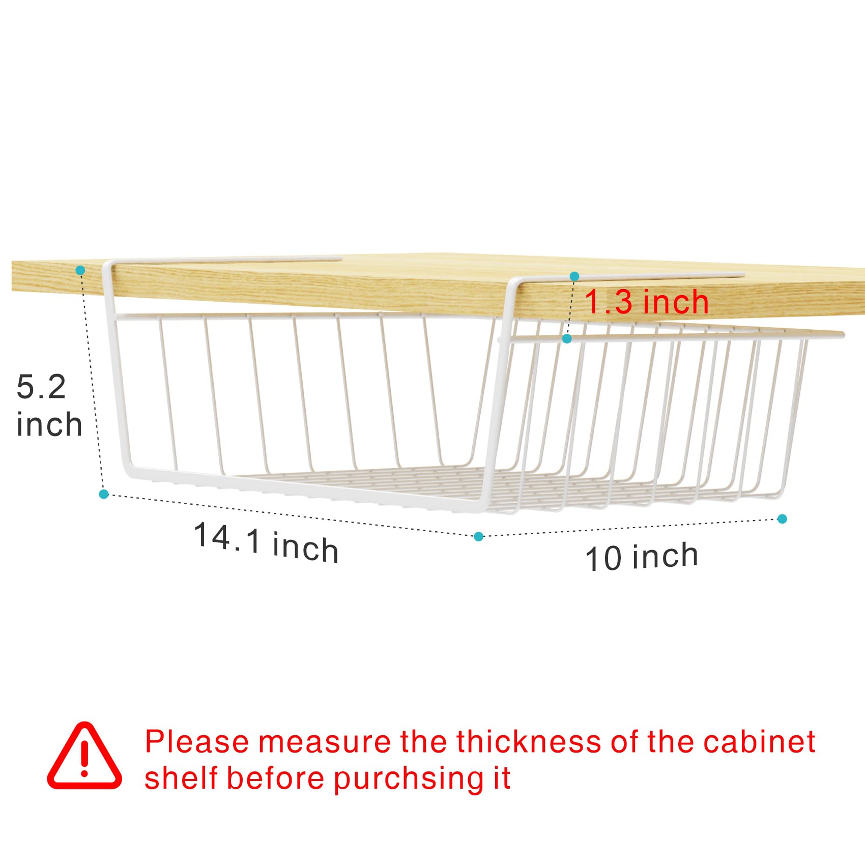Pantry Shelves, Veckle 4 Pack Under Shelf Basket Metal Basket Organizer Under Cabinet Storage with Rustproof Coated for Kitchen Pantry Cabinet Shelves, White