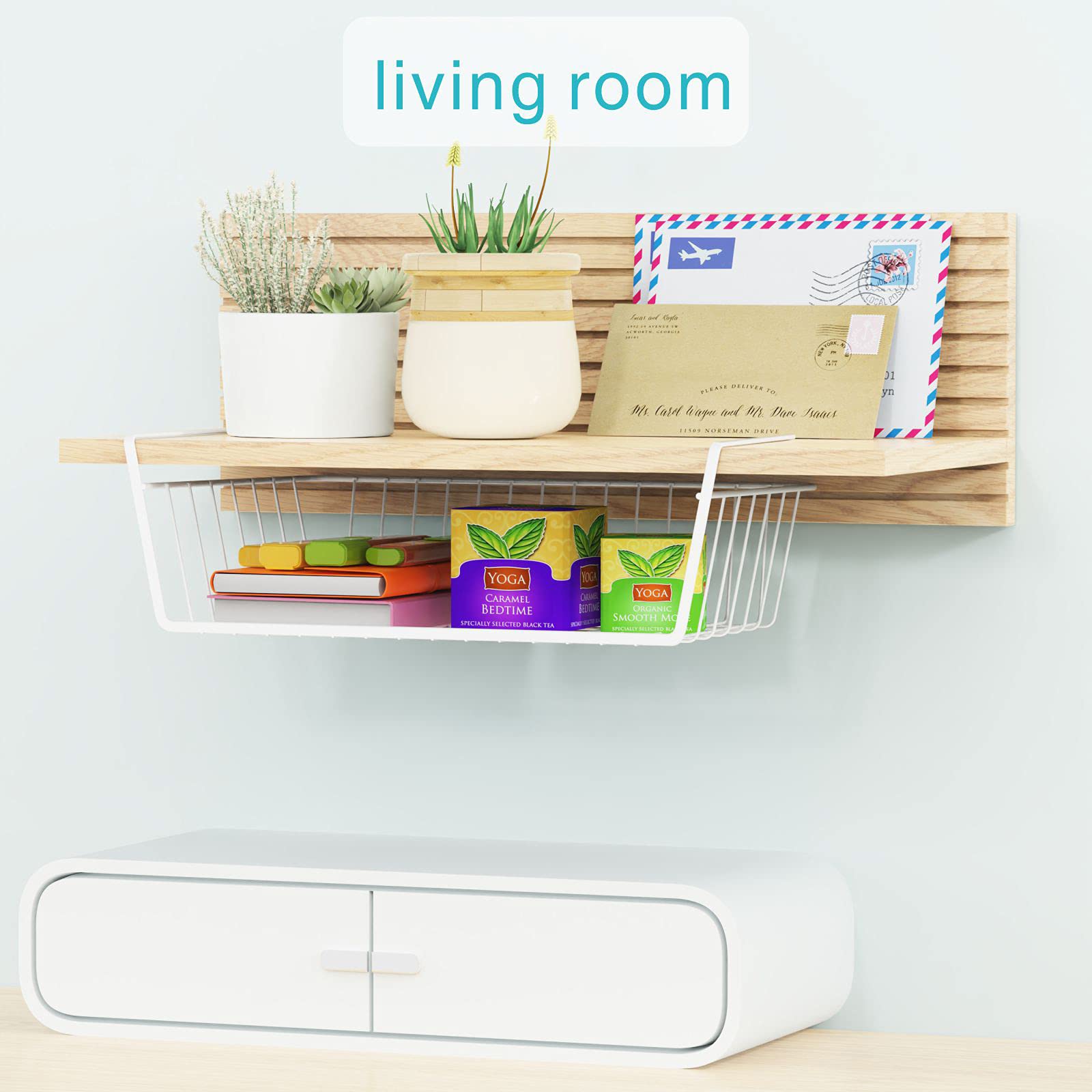 Pantry Shelves, Veckle 4 Pack Under Shelf Basket Metal Basket Organizer Under Cabinet Storage with Rustproof Coated for Kitchen Pantry Cabinet Shelves, White