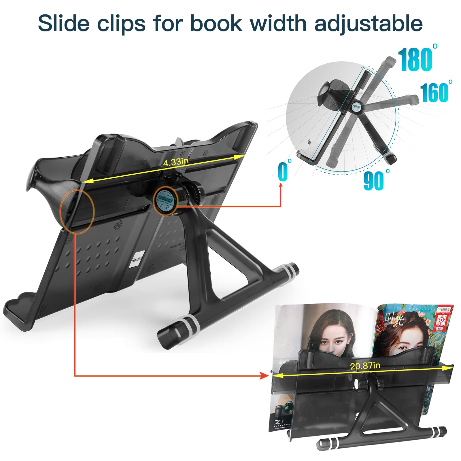 Book Stand with Light ZZWS Adjustable Book Holders for Reading Hands Free Textbook Stand for Cookbook Law Book Music Books Portable Bookstand with Page Clips Gift for Booklovers