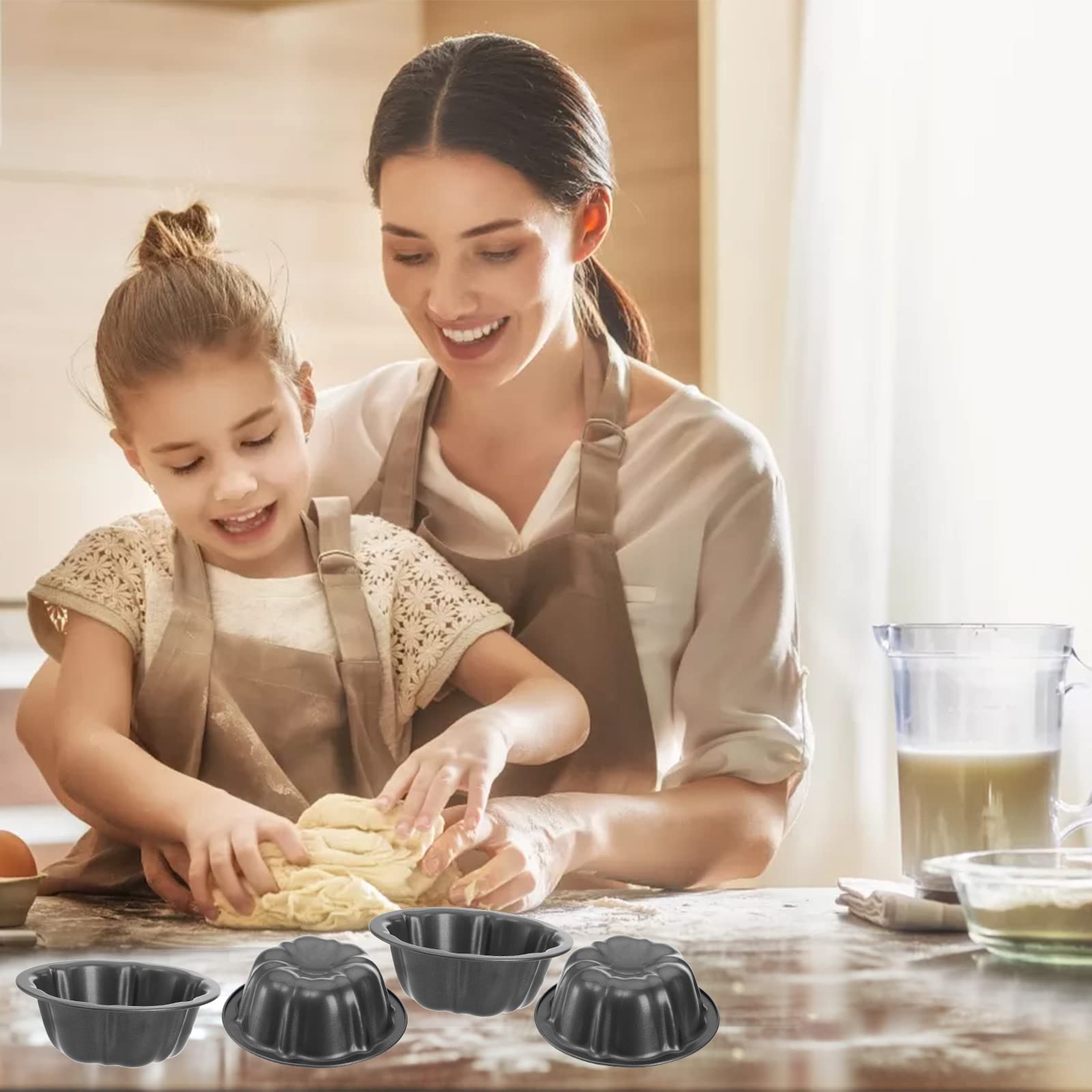 ZENFUN 10 Pcs Mini Fluted Tube Pan Mini Cake Pans, 4 Inch Carbon Steel Mini Flan Molds Pan, Nonstick Cake Pan Reusable Mini Tube Oven Baking Mold for Cupcake, Bread, Bavarois, Brownie