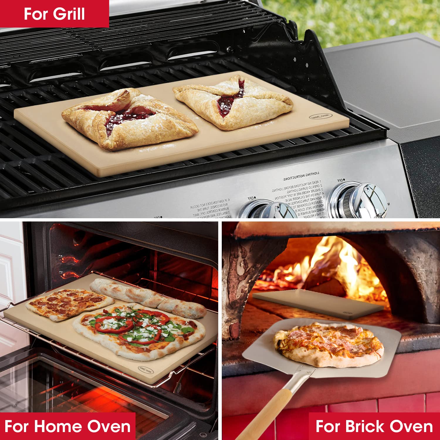 Unicook Extra Large Pizza Stone 22 Inch, Durable Rectangular Baking Stone 22" x 14", Industrial Commercial Home Oven Pan, Thermal Shock Resistant, Ideal for Grilling Baking Several Pizzas Bread