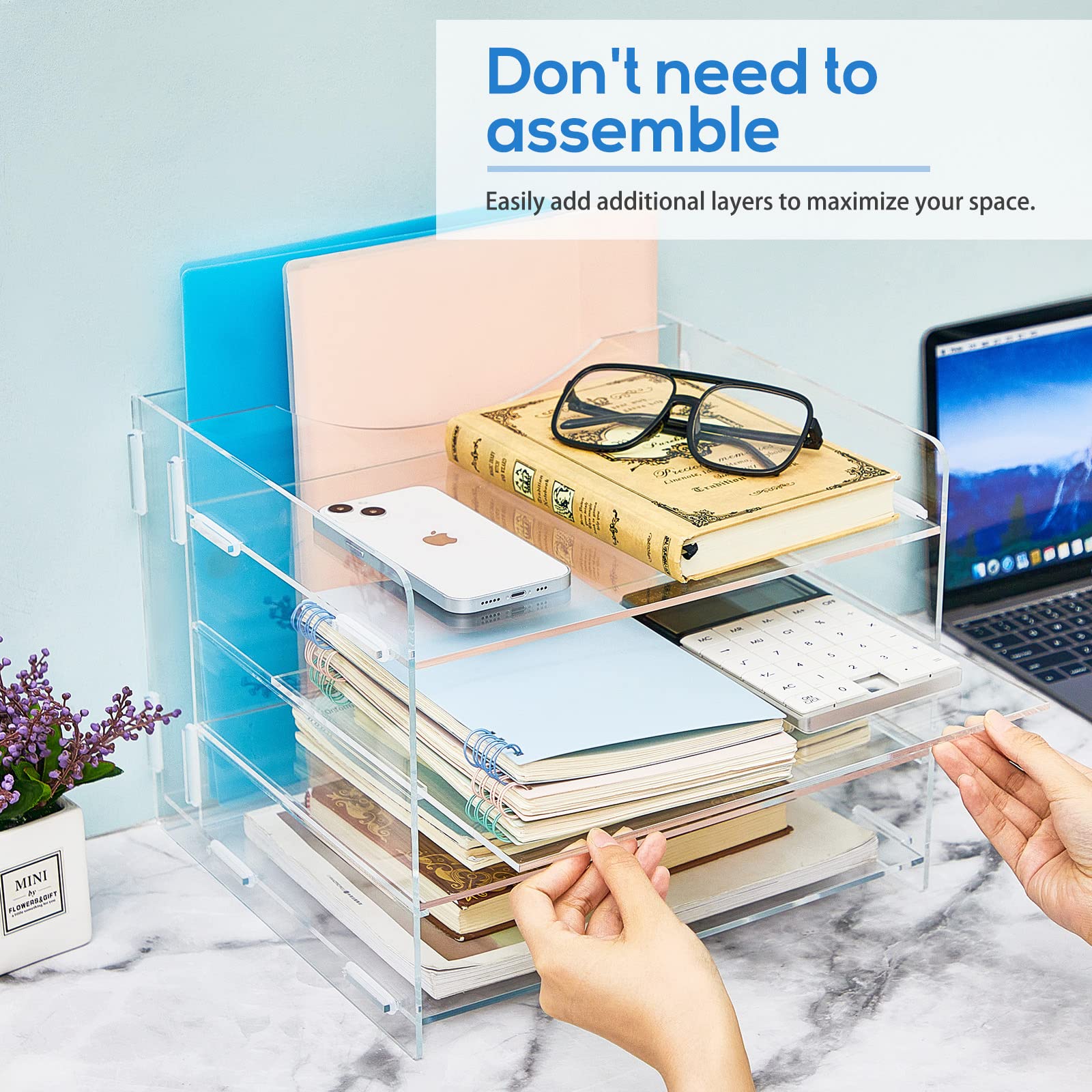 Maitys 4 Tier File Organizer Acrylic Desk Organizer for Letter A4 Clear Stackable Acrylic Paper Organizer Multiple Holder Acrylic File Storage for Office Home School