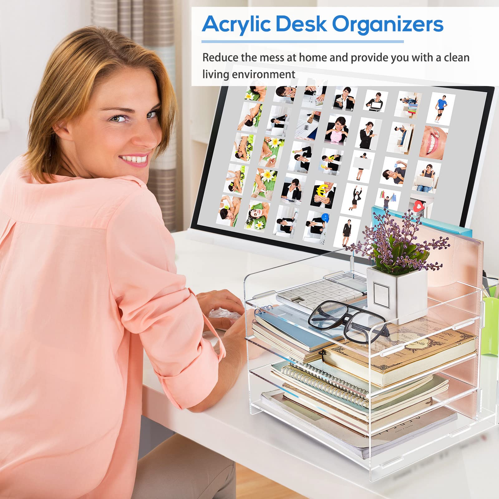 Maitys 4 Tier File Organizer Acrylic Desk Organizer for Letter A4 Clear Stackable Acrylic Paper Organizer Multiple Holder Acrylic File Storage for Office Home School
