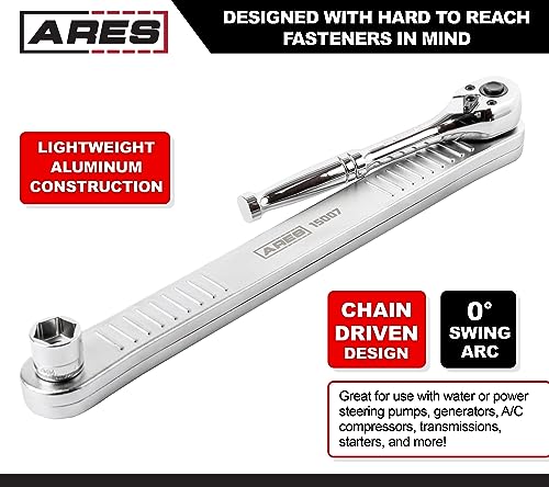 ARES 15007 - Offset Extension Wrench - Includes 1/4-Inch & 3/8-Inch Square Drive Adapters - 0 Degree Swing Arc for Access to Confined Fasteners - For Use with Impact & Pneumatic Wrenches