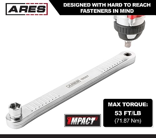 ARES 15007 - Offset Extension Wrench - Includes 1/4-Inch & 3/8-Inch Square Drive Adapters - 0 Degree Swing Arc for Access to Confined Fasteners - For Use with Impact & Pneumatic Wrenches