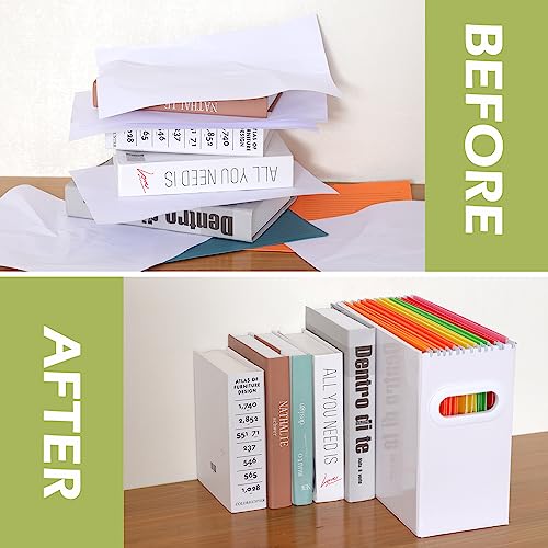 EOOUT 3 Pack Hanging File Folder Organizer, Hanging File Box for Letter Size Cardboard File Folder Boxes Storage with Handles for Office Home School, White